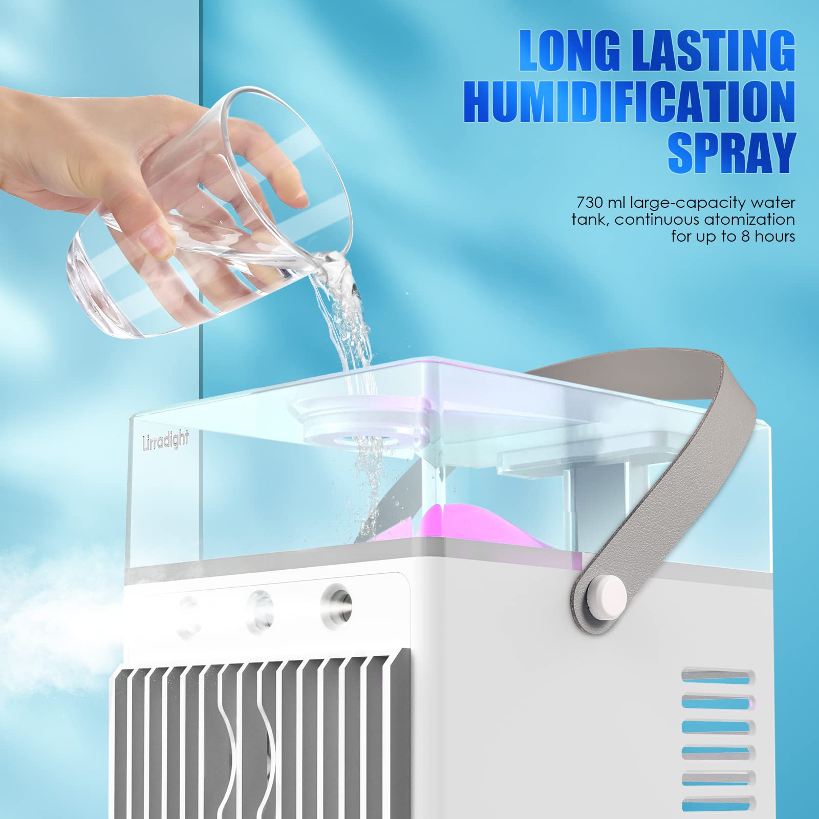 Portable Air Conditioner Fan, Personal Evaporative Air Cooler with Humidifier, Chargeable Desk Fan with 6 Ice Crystal Boxes for Home, Office and Bedroom (White)