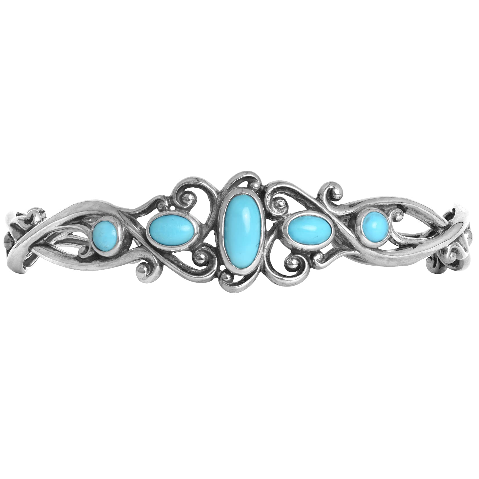 American West Sterling Silver Women's Cuff Bracelet Blue Turquoise Gemstone Leaf Vine Design Size Small