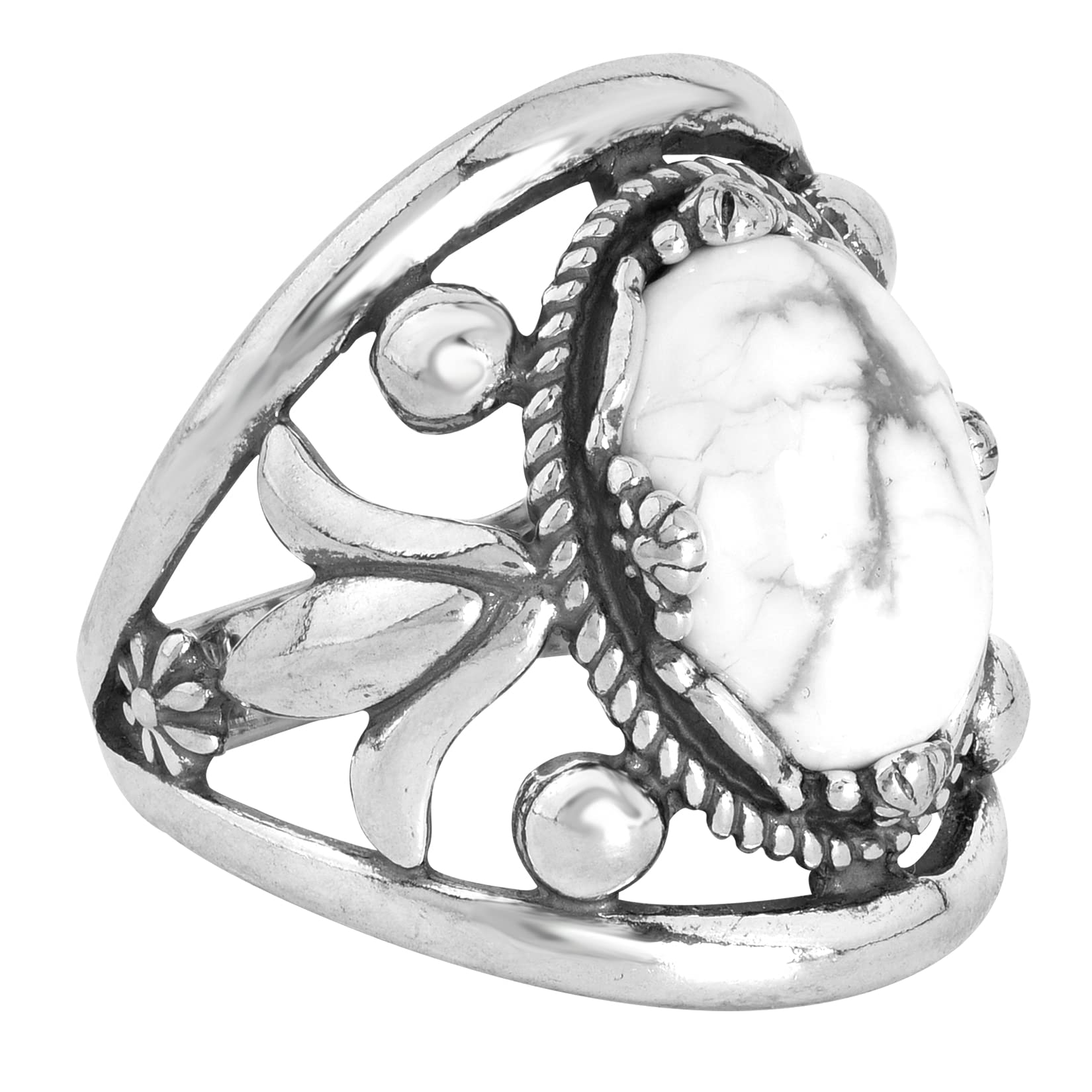 American West Sterling Silver Women's Ring White Howlite Gemstone Tufa-Inspired Design Size 8