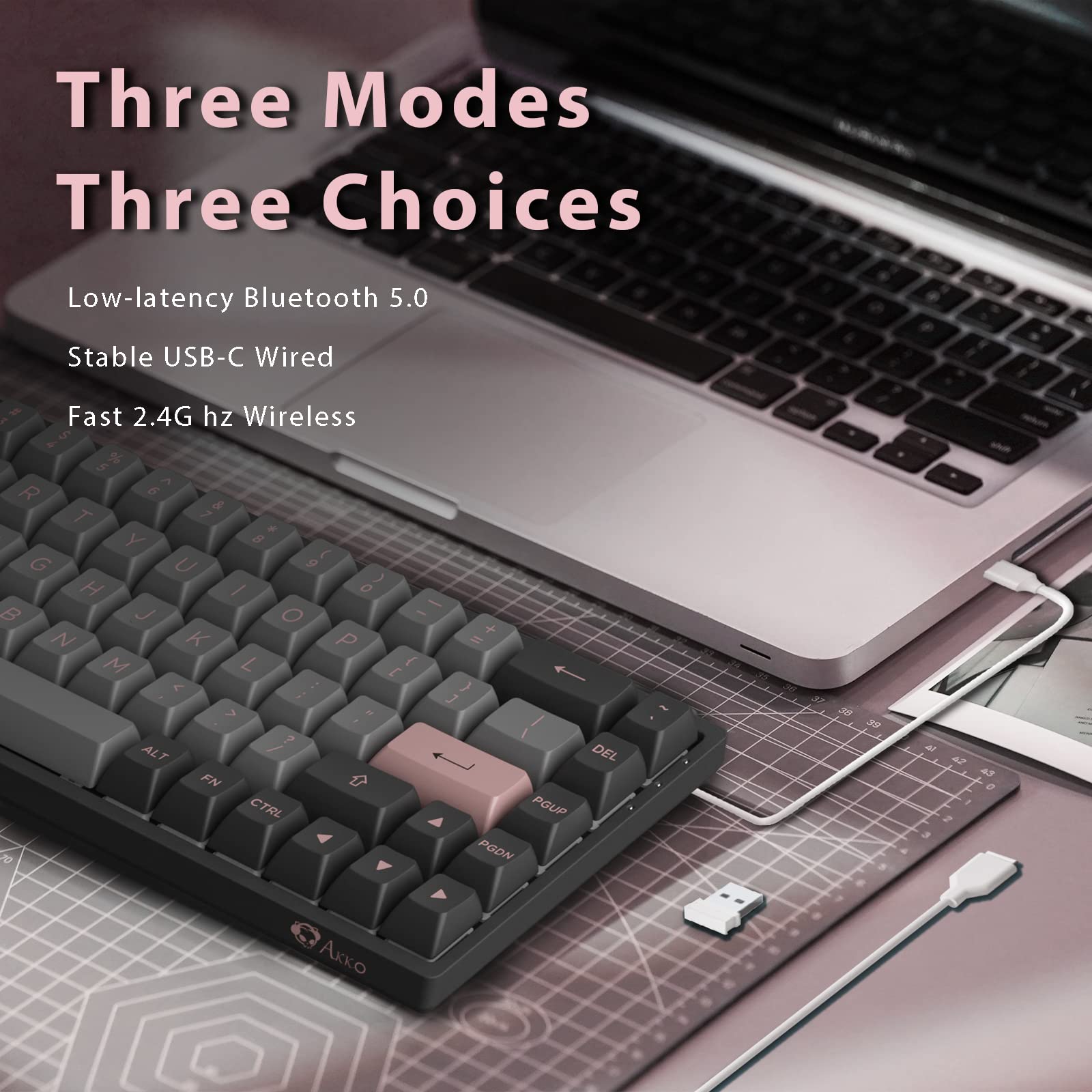 EPOMAKER 3068B Plus Black & Pink 65% Hot-Swap 2.4Ghz Wireless/Bluetooth/Wired Mechanical Gaming Keyboard with RGB Backlight, Double-Shot PBT Keycaps for Gamers/Mac/Win(CS Jelly Pink