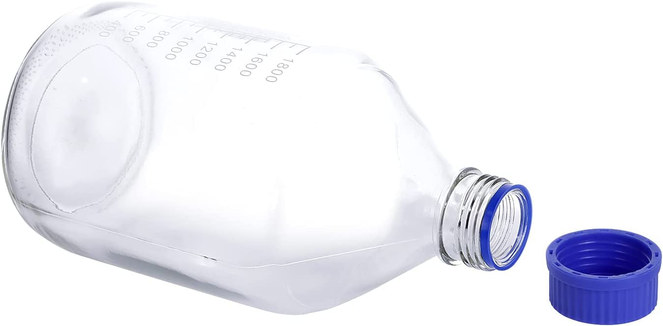 Basstein Lab Media Storage Round Bottles Graduated Glass Container GL45 Screw Cap Leakproof Multi-Purpose for Scientific | pack of 4 (Blue,1000ml)