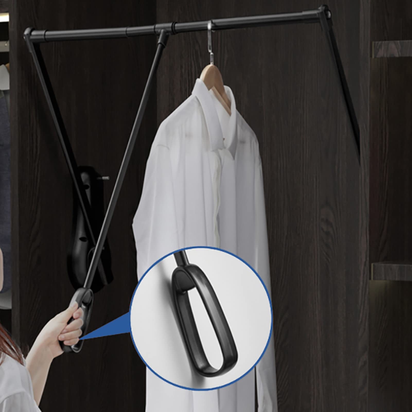 Drop-down Closet Rod, Adjustable Closet Lift Rail Organizer Storage System Closet Hanger Rod With Telescopic Handle and Mounting Hardware, Wall-mounted Industrial Wall Shelf ( Size : 510-650mm )