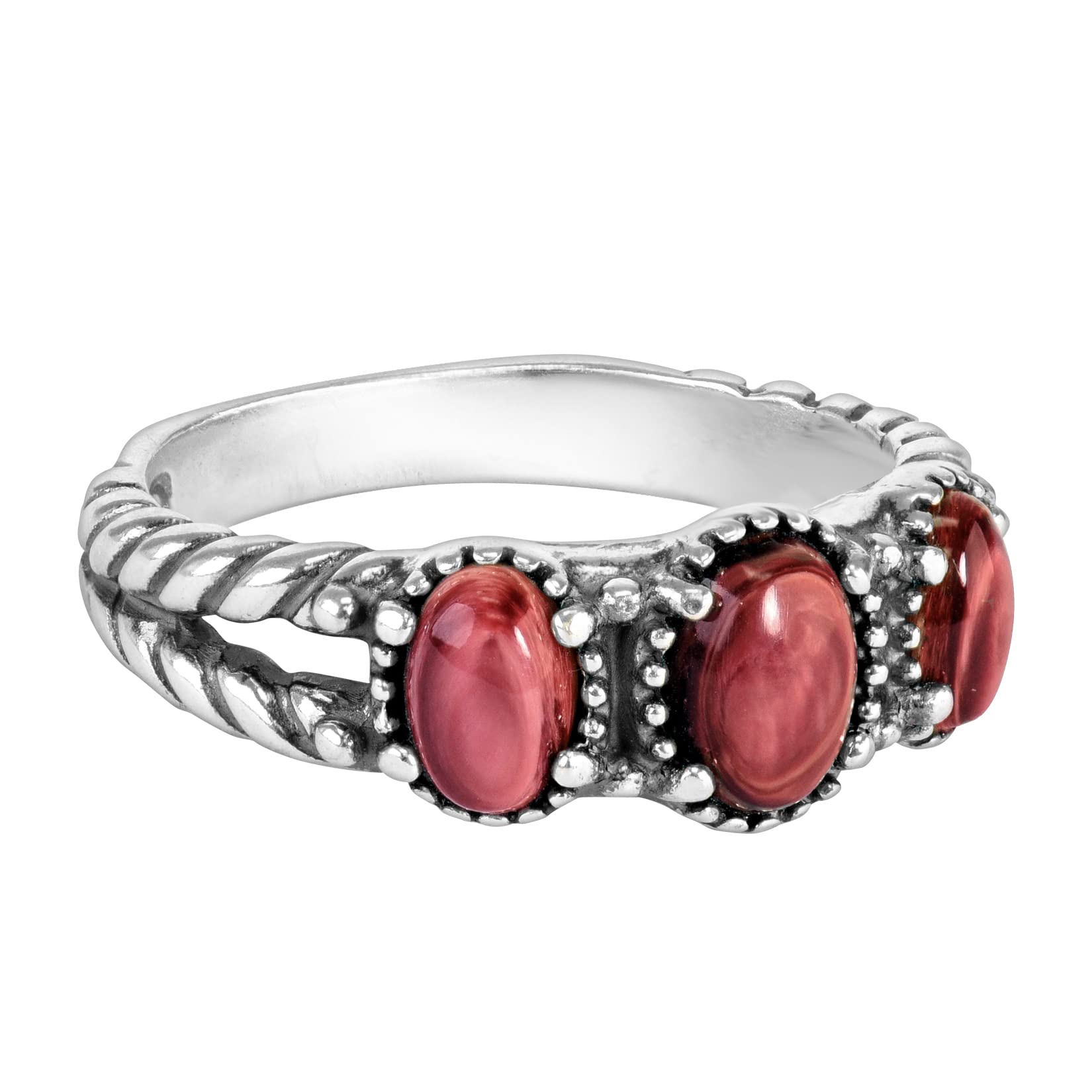 American West Sterling Silver Women's Ring Purple Spiny Gemstone 3-Stone Design Size 8