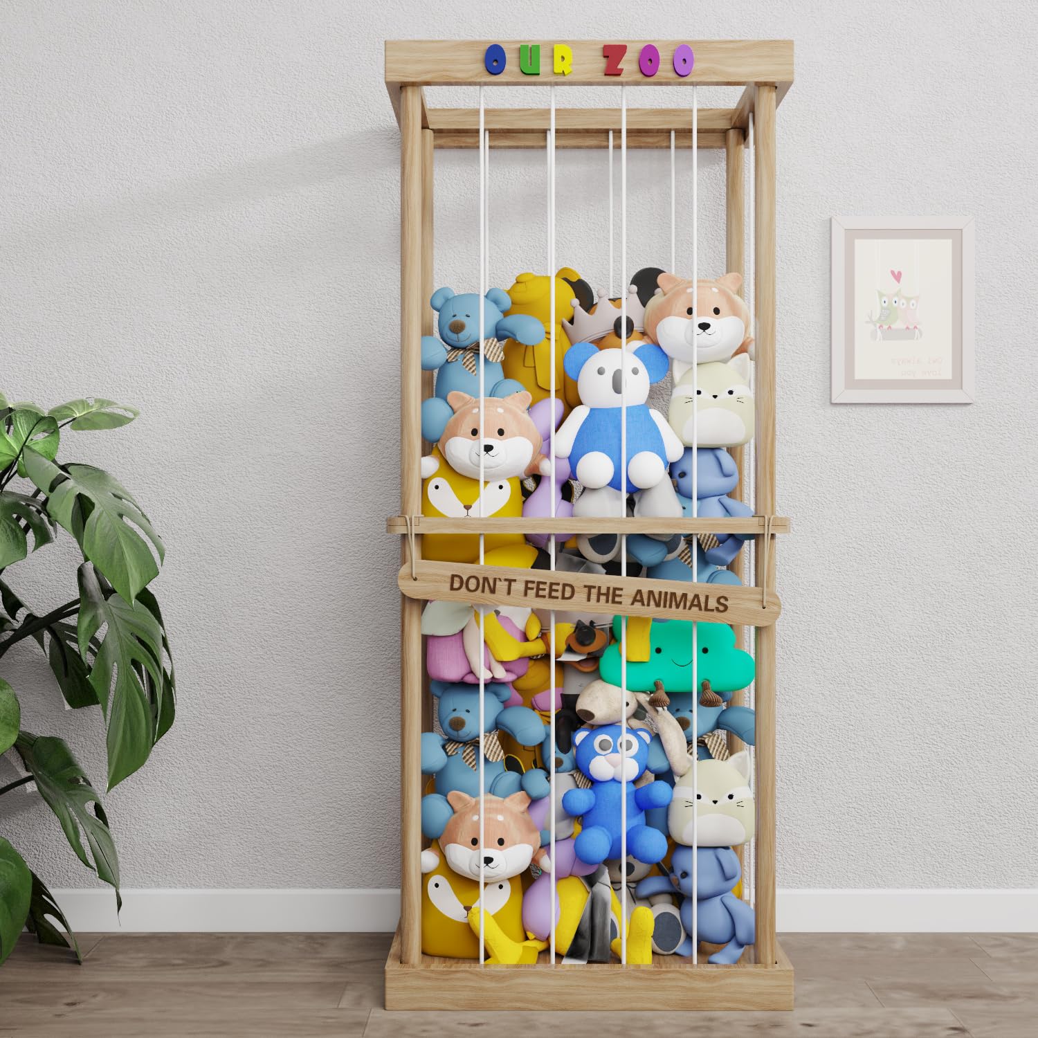 Tdymzdw Stuffed Animal Storage Hammock or Net, Toy Storage Organizer Stuffed Animals Toy Organizer Baby Ideals Holder,Wood Plushies Storage with Zoo -Plushie Stuff Animal Holder Room Bedroom Decor