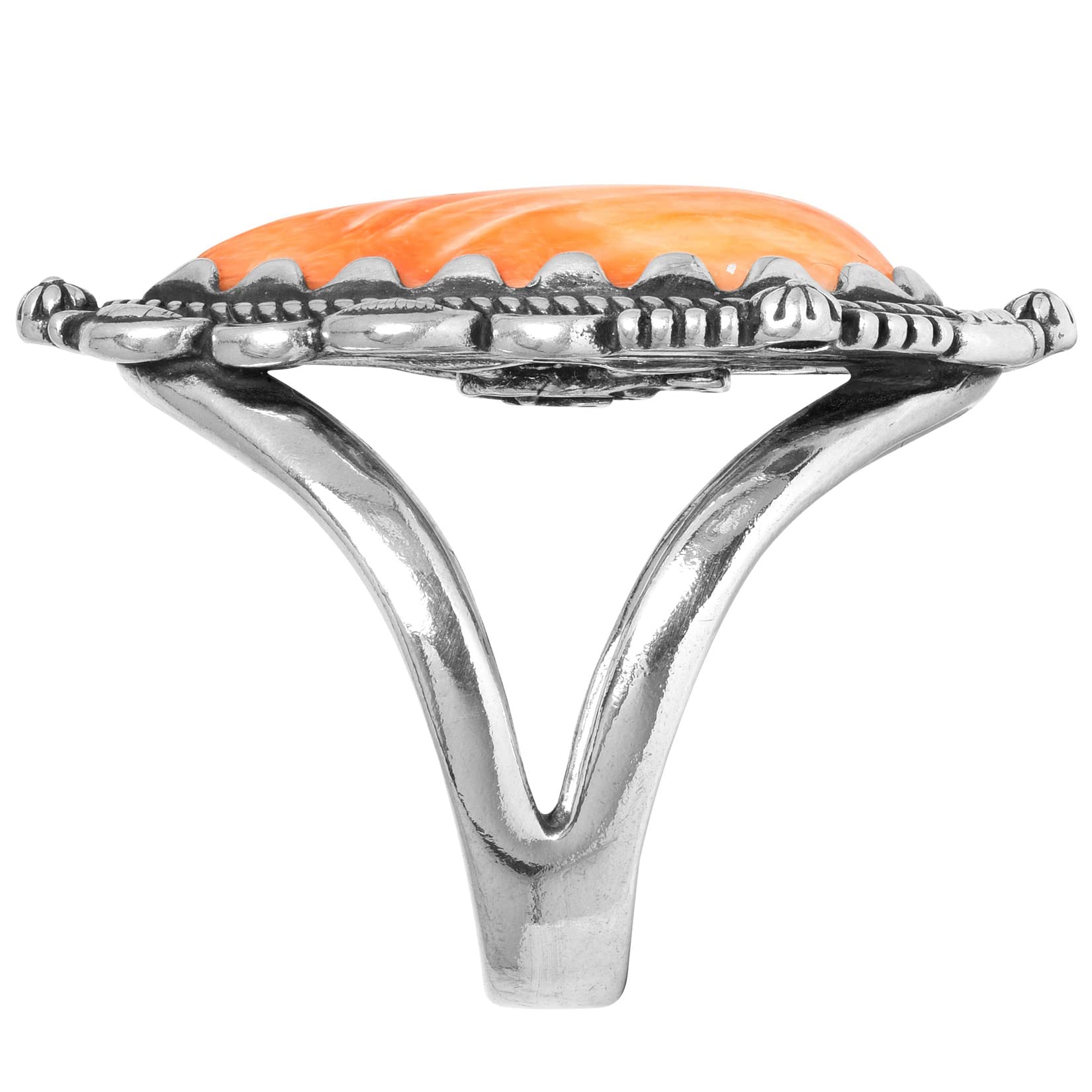 American West Sterling Silver Women's Statement Ring Orange Spiny Gemstone Size 8