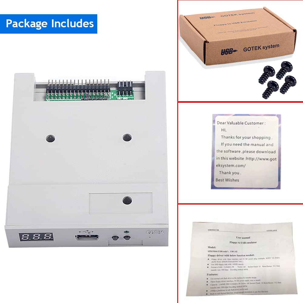 GoTEK SFR1M44-U100 3.5 Inch 1.44MB USB SSD Floppy Drive Emulator Grey