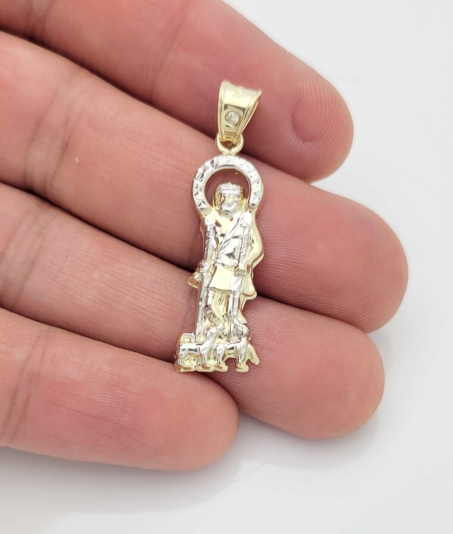 AMZ Jewelry 10K Yellow Gold Saint Lazarus Pendant Charm Patron Pendant Lazarus Closed Back 1.4 inch