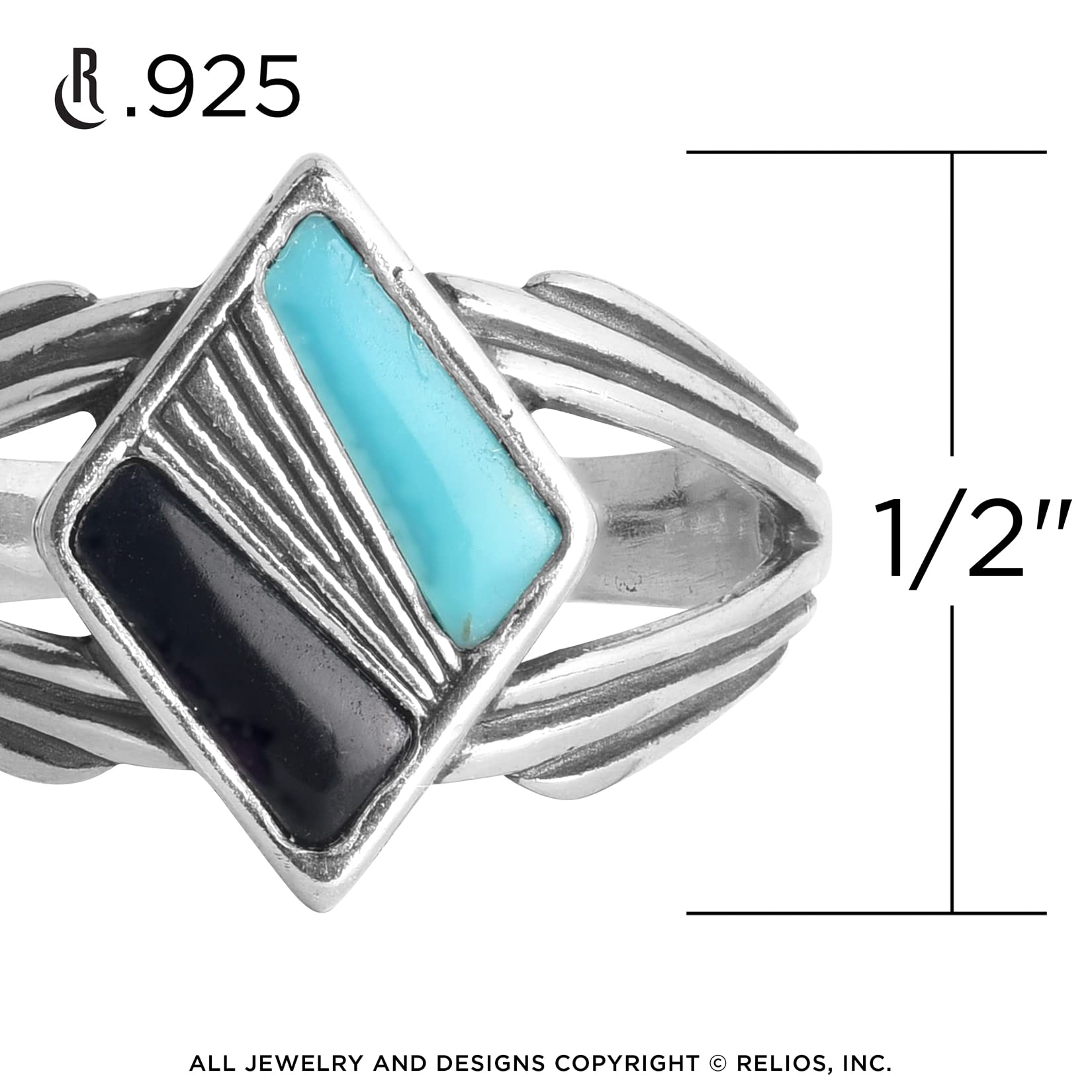 American West Sterling Silver Women's Ring Black Agate & Blue Turquoise Gemstone Size 6
