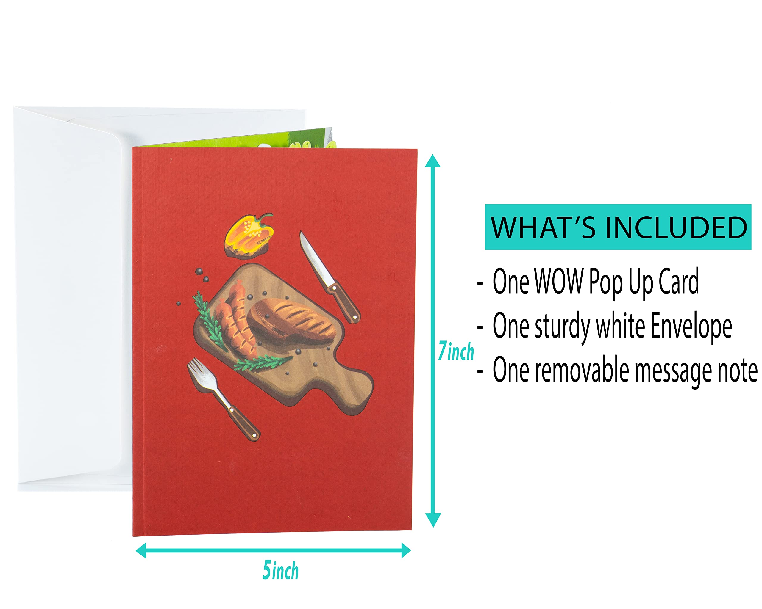 BBQ Party Grill Up Some Fun - 3D Pop Up Greeting Card For All Occasions - Love, Birthday, Christmas, Summer, Congrats - Removable Personalized Message Note - Thick Envelope, Fold Flat - 5x7 Inch