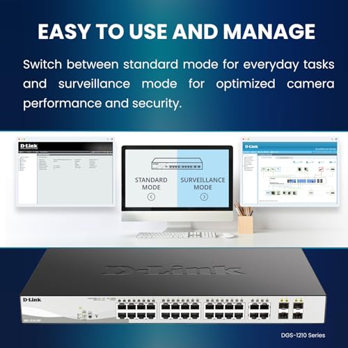 D-Link 10-Port Gigabit Smart Managed PoE+ Switch | 8 PoE+ Ports (130W) + 2 SFP Ports | L2+ | VLANs | Web Managed | Surveillance Mode | Desktop or Rackmount | Fanless | NDAA Compliant (DGS-1210-10MP)