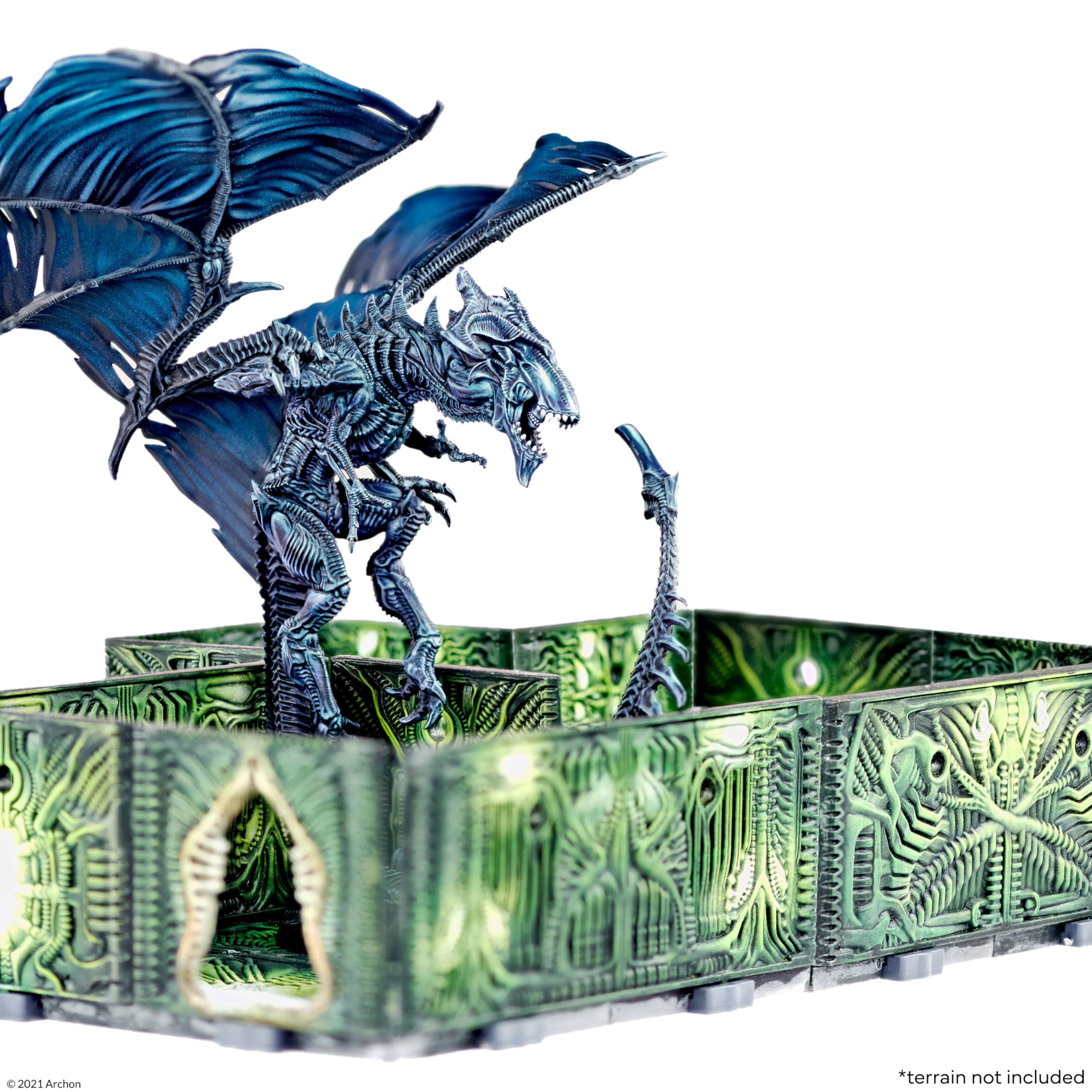Dungeons & Lasers Xenodragon Dragon Miniature Figure - Tall 6.2" Height (157mm) with Scenic Base - 5E Compatible for DND and Tabletop RPG Games - Highly Detailed and Unpainted - from Archon Studio