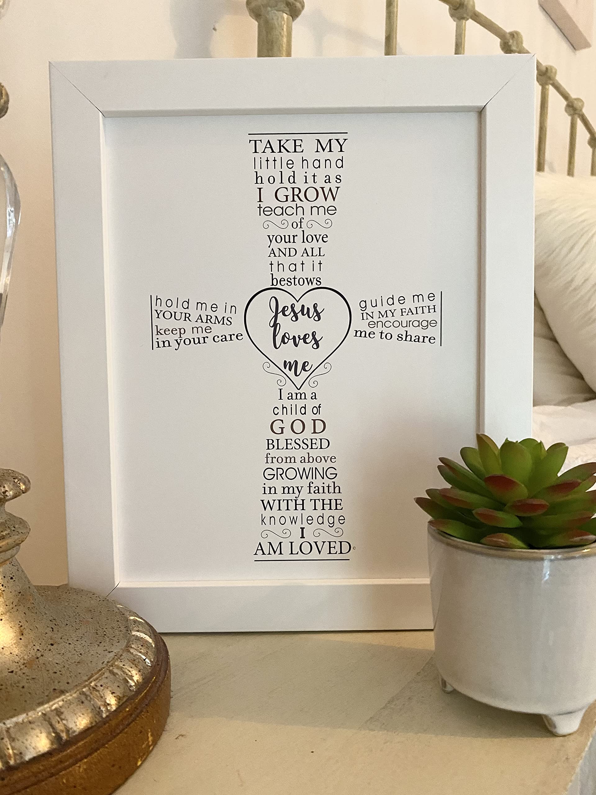 Jesus Loves Me Frame for Baby's Baptism, Dedication or Christening - Made in USA Frame - Gift for Granddaughter/Grandson/Godson/Goddaughter on Christening, Baptism, Dedication (White - Regular)