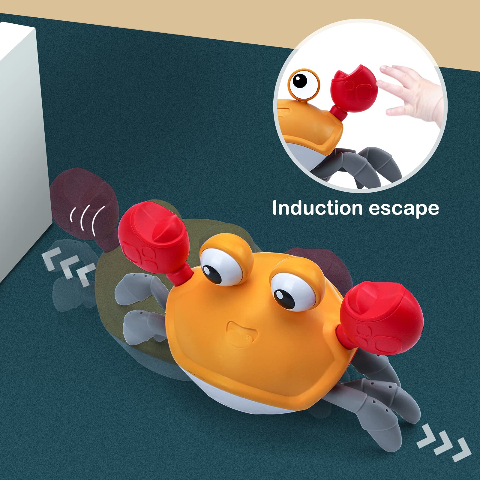 Growinlove Baby Crawling Crab Musical Toy, Toddler Electronic Light Up Crawling Toy with Automatically Avoid Obstacle, Walking Crab Toy for Toddler Babies Boys Girls