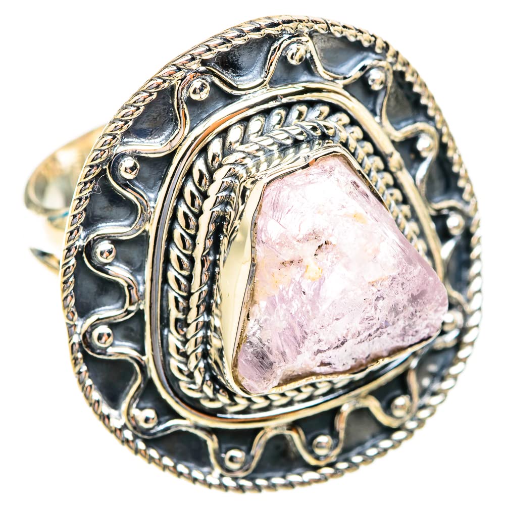 Ana Silver Co Large Rough Kunzite 925 Sterling Silver Ring Size 8.5 - Handmade Jewelry, Bohemian, Vintage RING119066