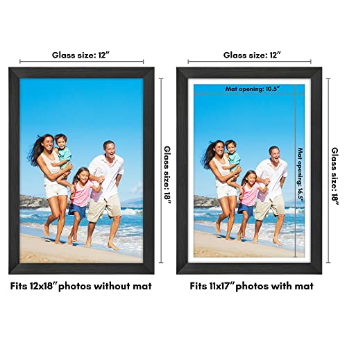 Americanflat 12x18 Poster Frame with Shatter-Resistant Glass - Use as 11x17 Frame with Mat or 12x18 Frame Without Mat - Hudson Collection - Wide Photo Frame for Wall display - Black