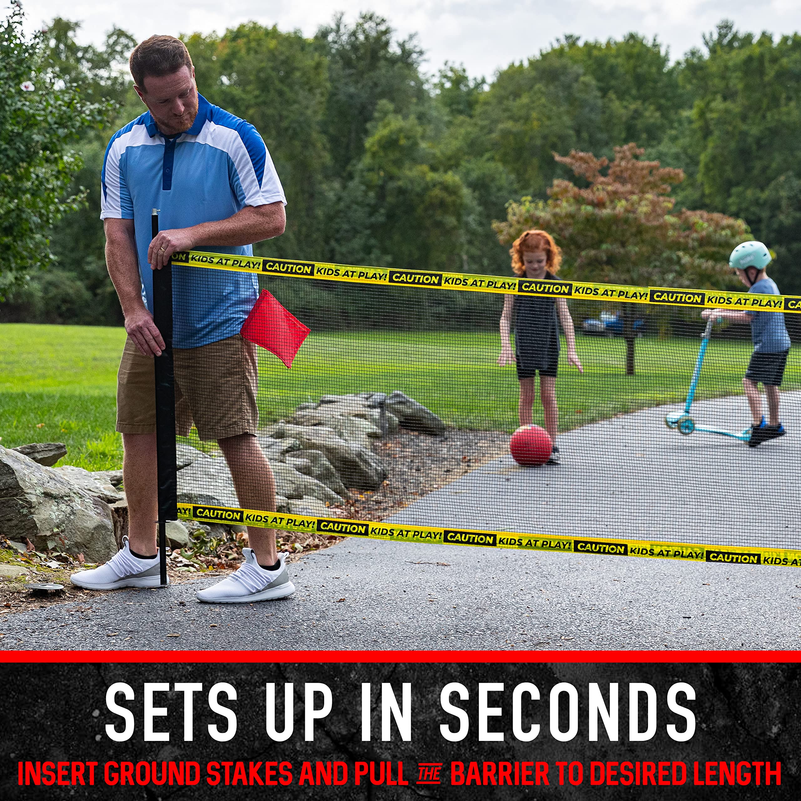 Franklin Sports Retractable Driveway Barrier– Visual Safety Barrier – Adjustable up to 20 feet– Easy Setup