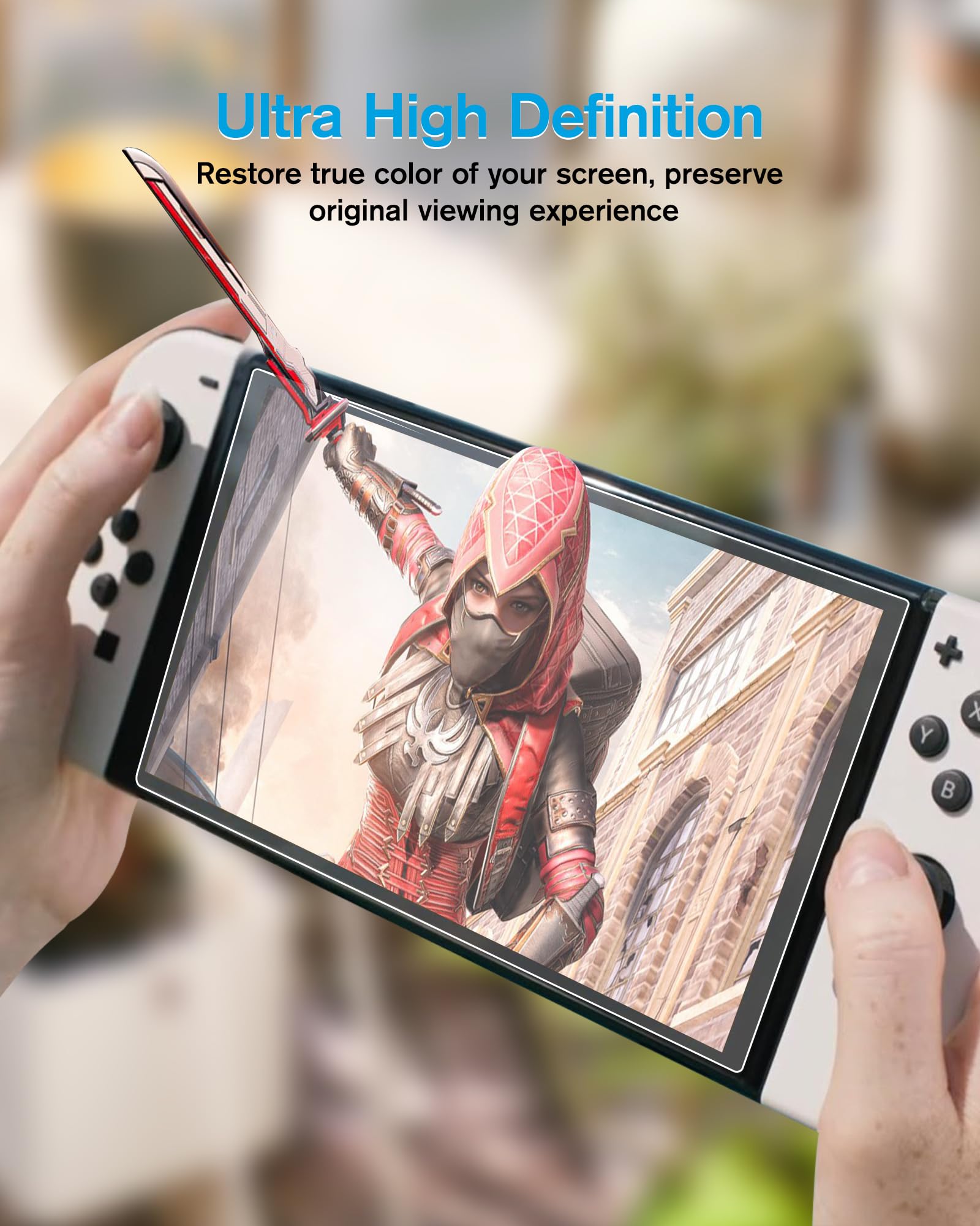 MOBDIK Tempered Glass Screen Protector for Nintendo Switch OLED Model 2021 EZ Kit, Automatic Alignment, 2 Pack