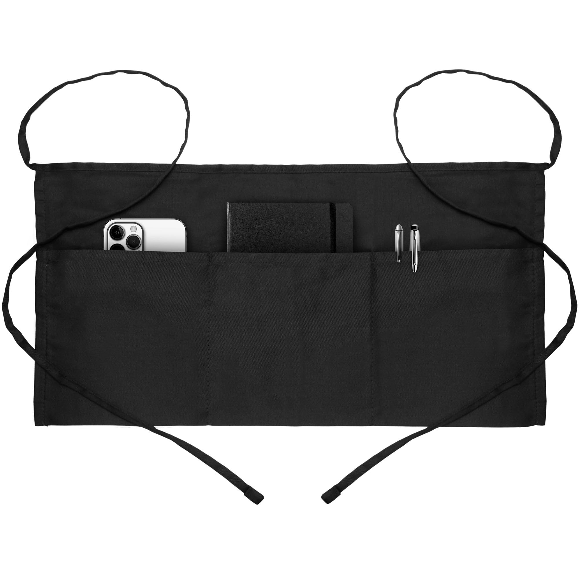 Batex 1-Pack Premium Cotton Server Apron with 3 Pockets and Chef Bandana, Comfortable Waist Apron for Waitress, Waiters, Half Apron with Pocket (Black - 1 Pack)