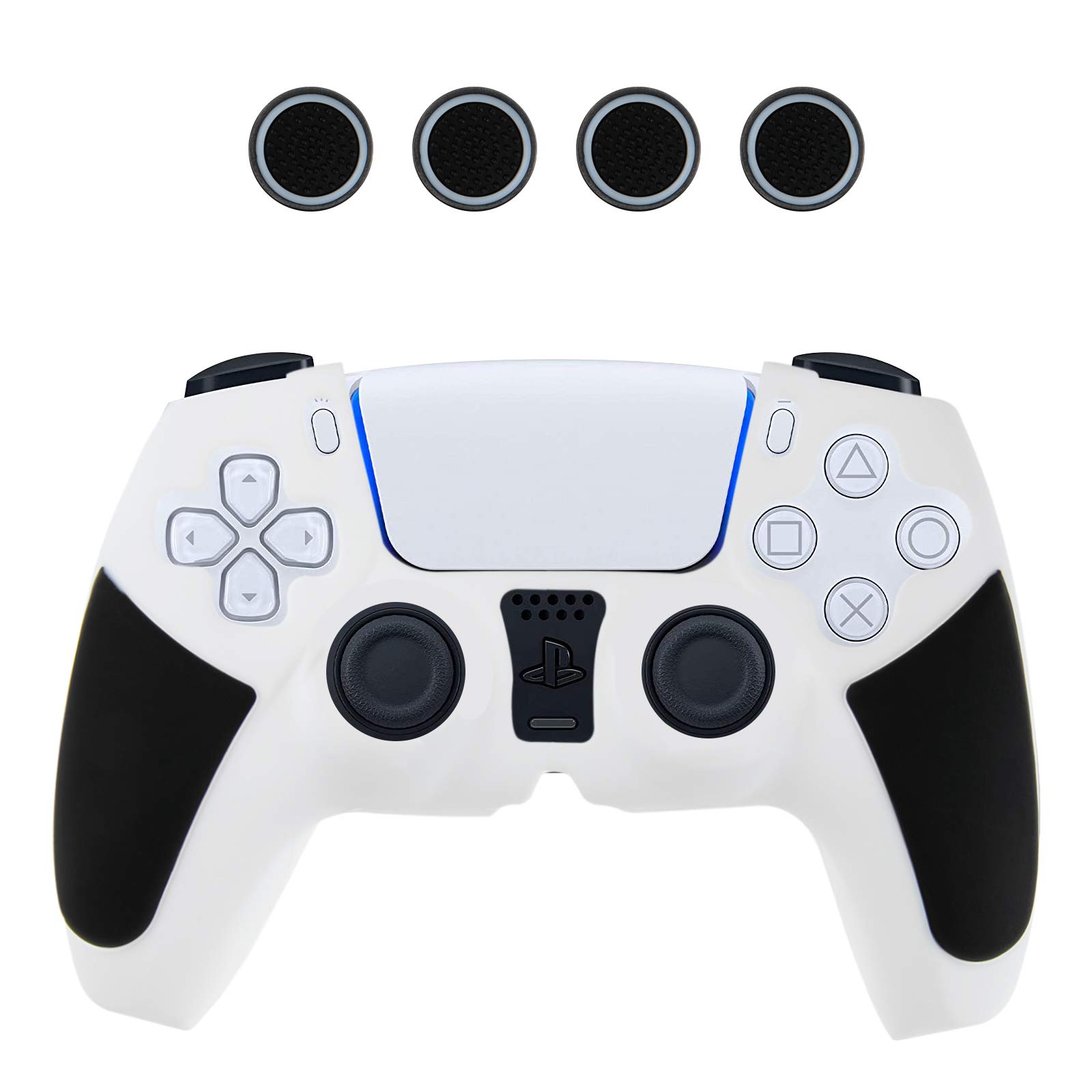 Ermorgen Anti-Slip Silicone Cover Skin Compatible for PlayStation 5 Controller, with 4 Thumb Grip Caps for PS5 DualSense Wireless Controller Soft Gel Rubber Case -White