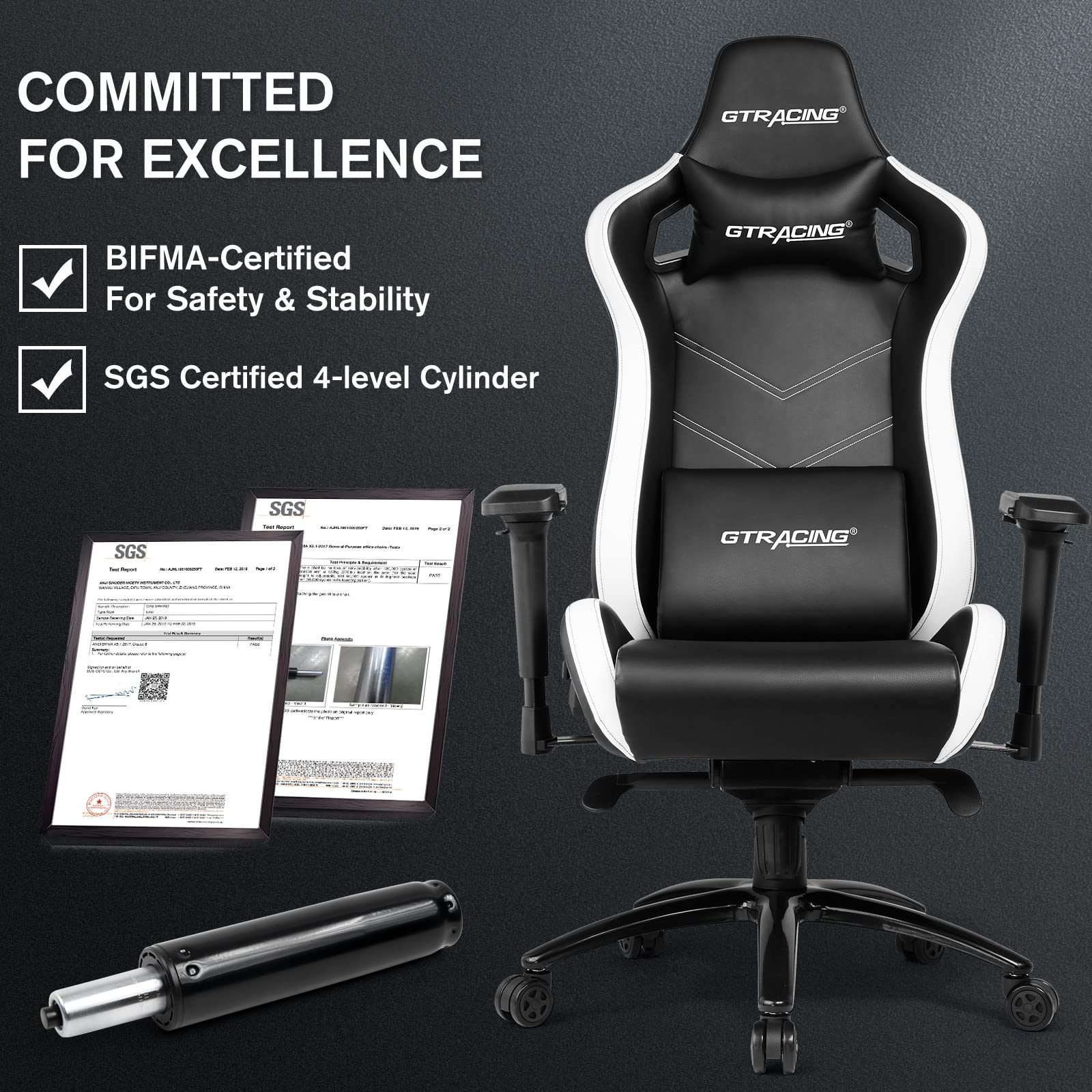 GTRACING Gaming Chair, Big and Tall Computer Chair with 4D Adjustable Armrests, Height Adjustable Recliner with Ergonomic Head Pillow and Lumbar Support for Gaming or Working (White)