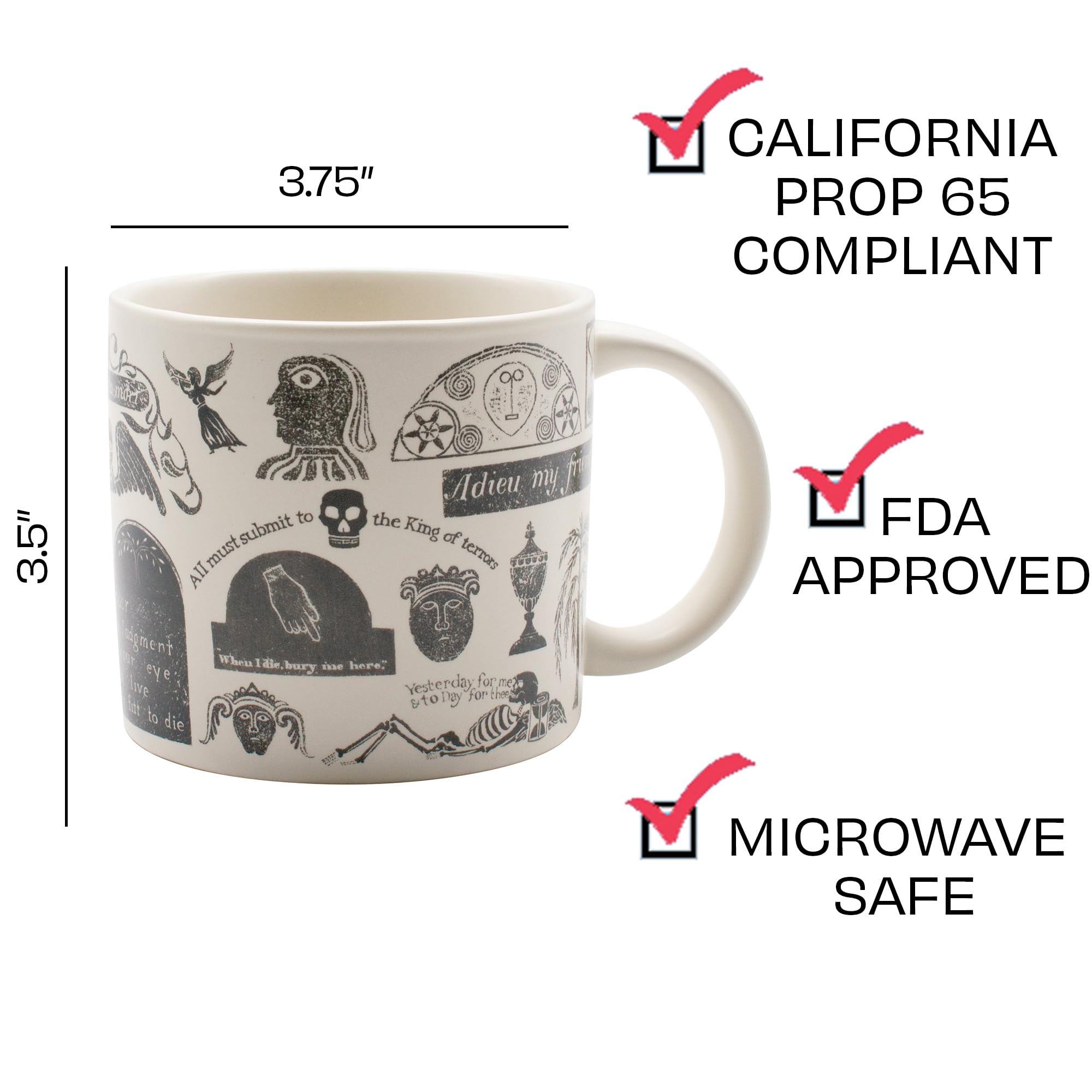 The Unemployed Philosophers Guild Memento Mori Coffee Mug - Features Classic Images Taken from Burial Monument Carvings, Comes in a Gift Box, 14 oz
