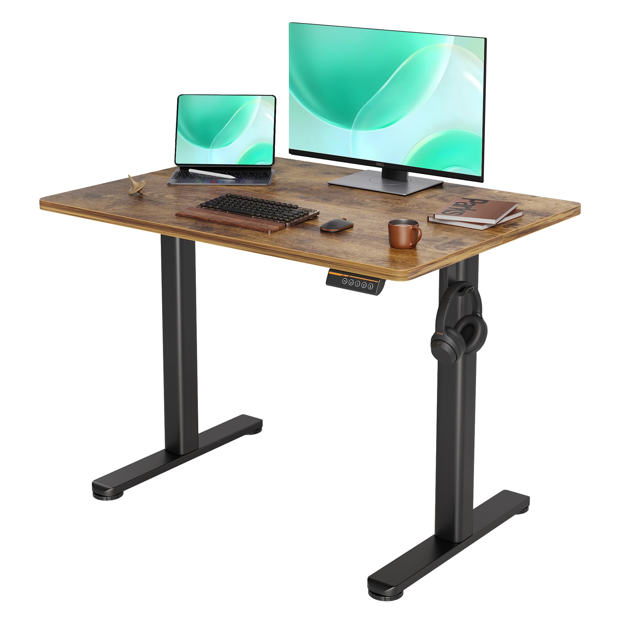 YDN Electric Standing Desk, Adjustable Height Stand up Desk, 63x24 Inches Sit Stand Home Office Desk with Splice Board,Rustic Brown Top