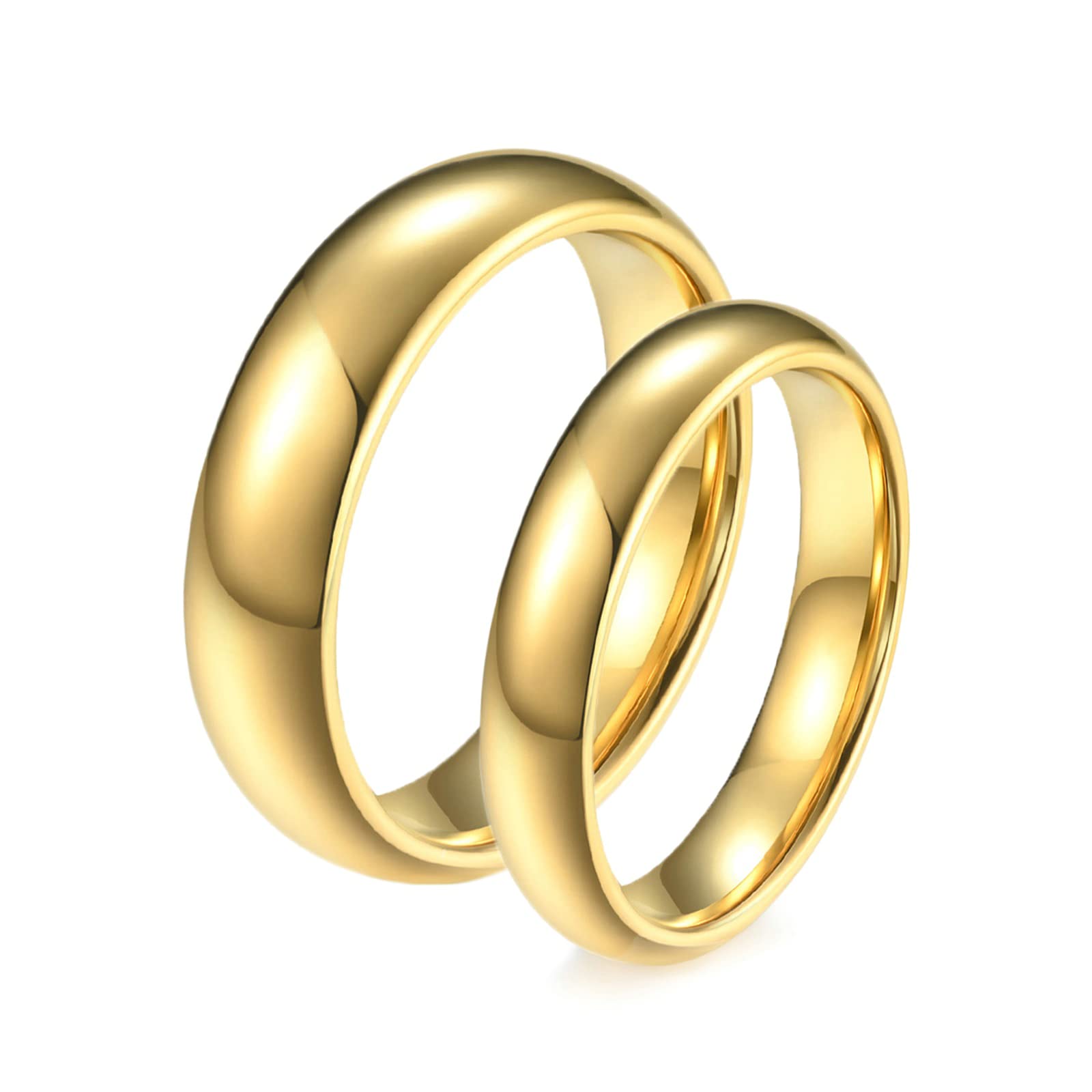 ANAZOZ Engravable Tungsten Rings, 6MM & 4MM Polished Gold Matching Rings for Your Best Friend, Women Size 9 + Men Size 10