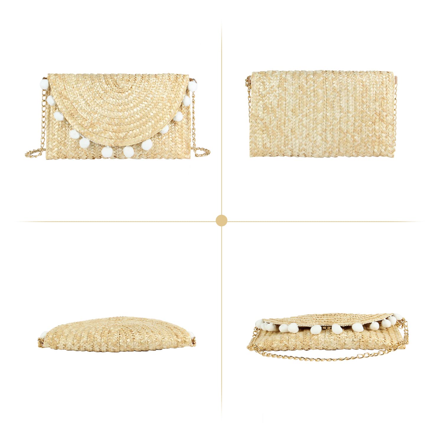 Freie Liebe Straw Crossbody Purse for Women Summer Beach Handmade Shoulder Bag Casual Envelope Woven Handbags