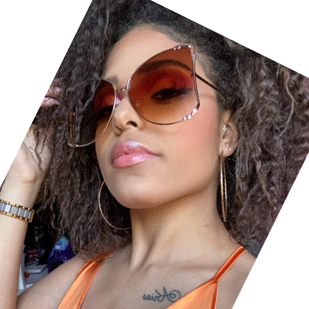 Armear Women Oversized Semi Rimless Sunglasses Retro Gold Metal Frame Brown Lens Fashion Pearl Design 64mm