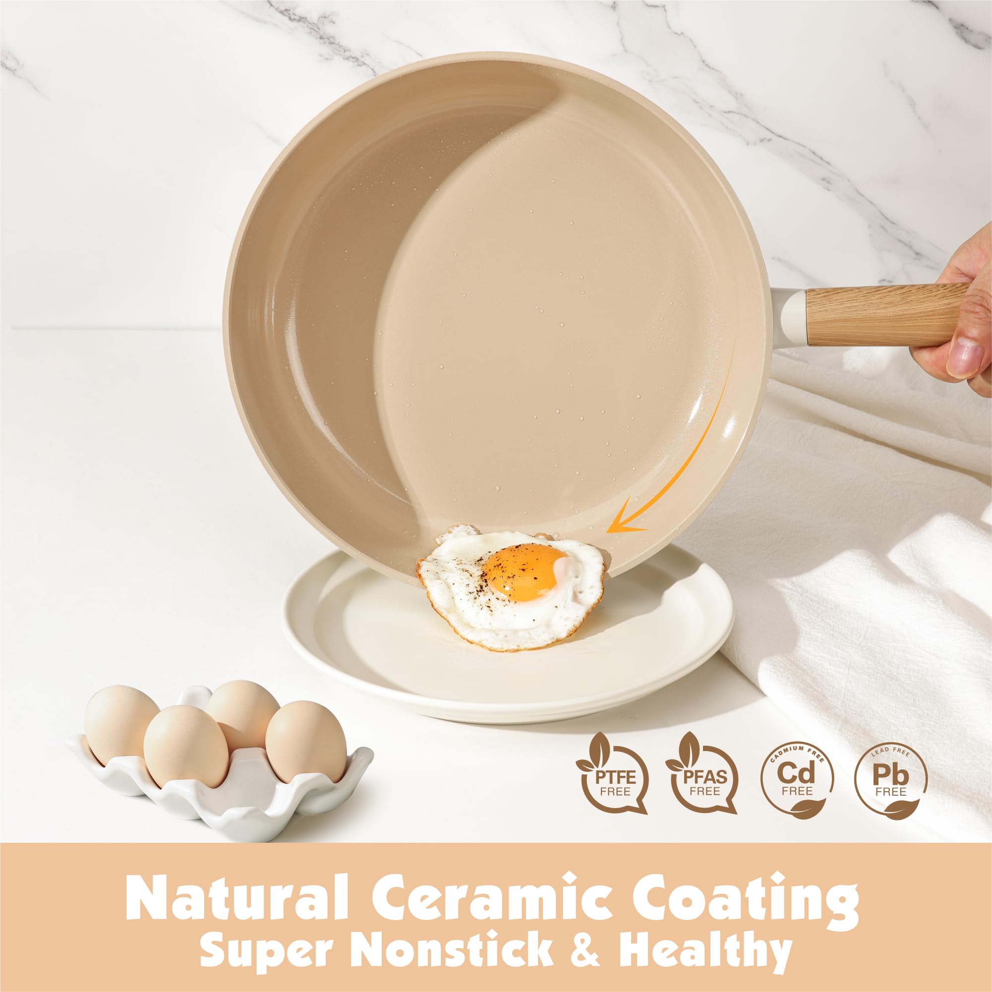SENSARTE PASCA Ceramic Nonstick Pots and Pans Set 14pcs, Healthy Cookware Set, Non-toxic Induction Kitchen Cooking Set, Dishwasher & Oven Safe, PFAS/PTFE/PFOA Free