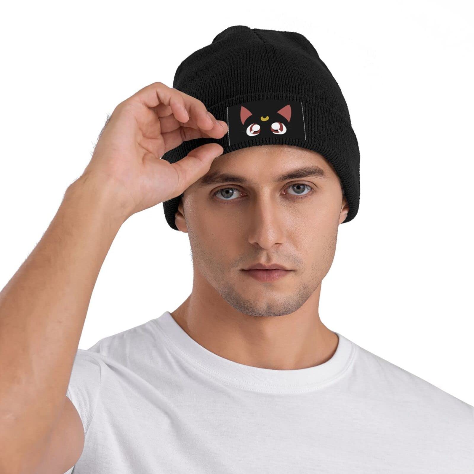 Anime Moon Beanie Hats Knit Hat Skull Caps for Men Women Winter Cuffed Warm Lightweight