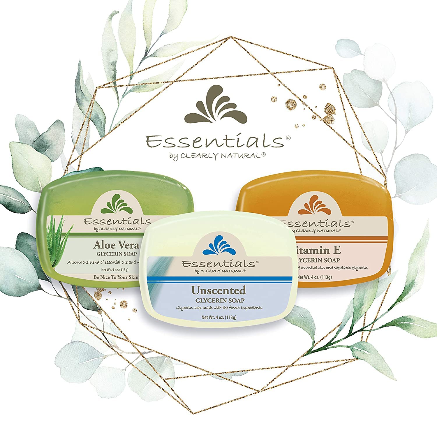 Essentials by Clearly Natural Glycerin Bar Soap, Unscented, 4-Ounce, Pack of 12 - CASE