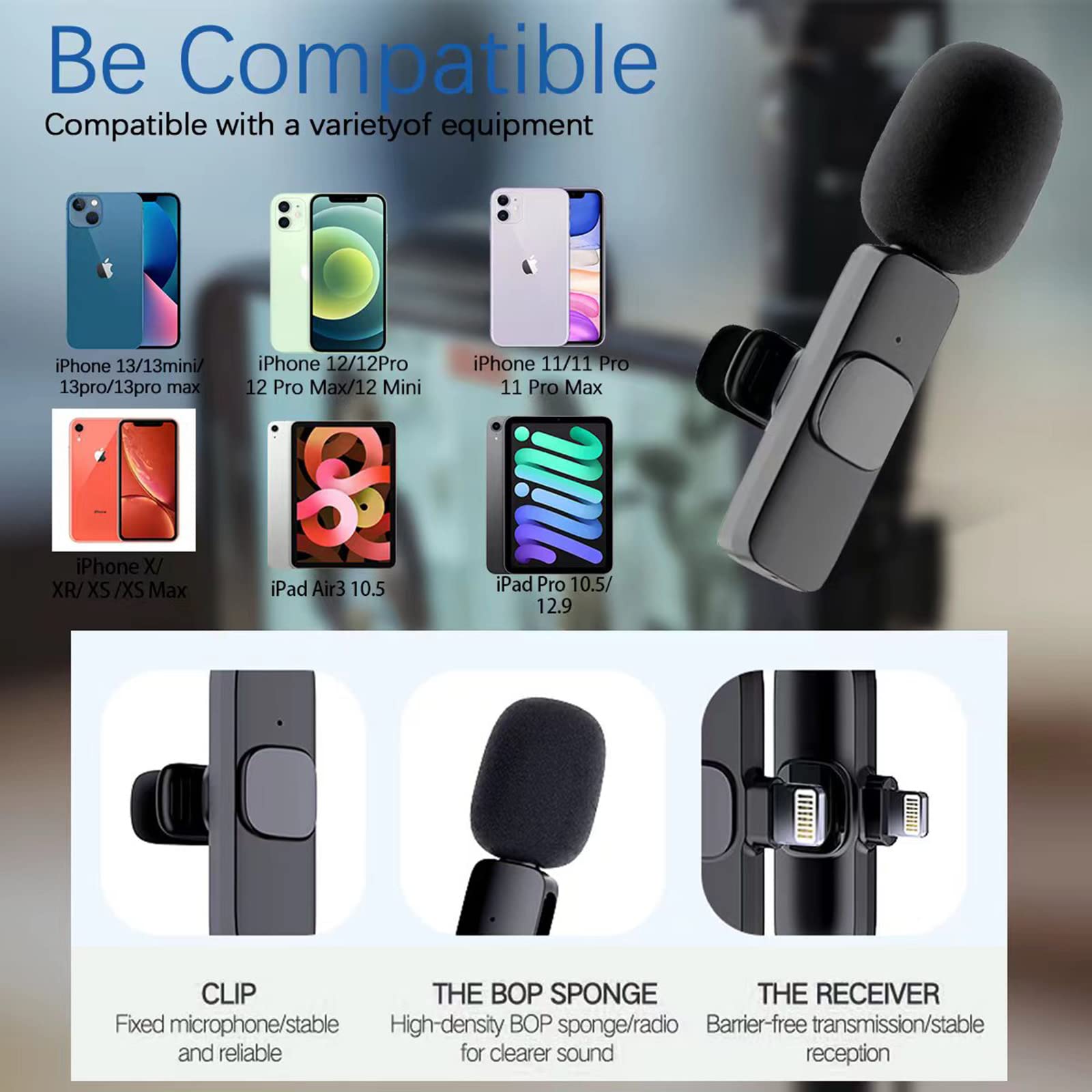 anchangdianzi Wireless Lavalier Microphone for iPhone, Wireless Microphones, Cordless Microphone, Plug-Play Noise Reduction Wireless Mic for Recording YouTube Vlog TikTok