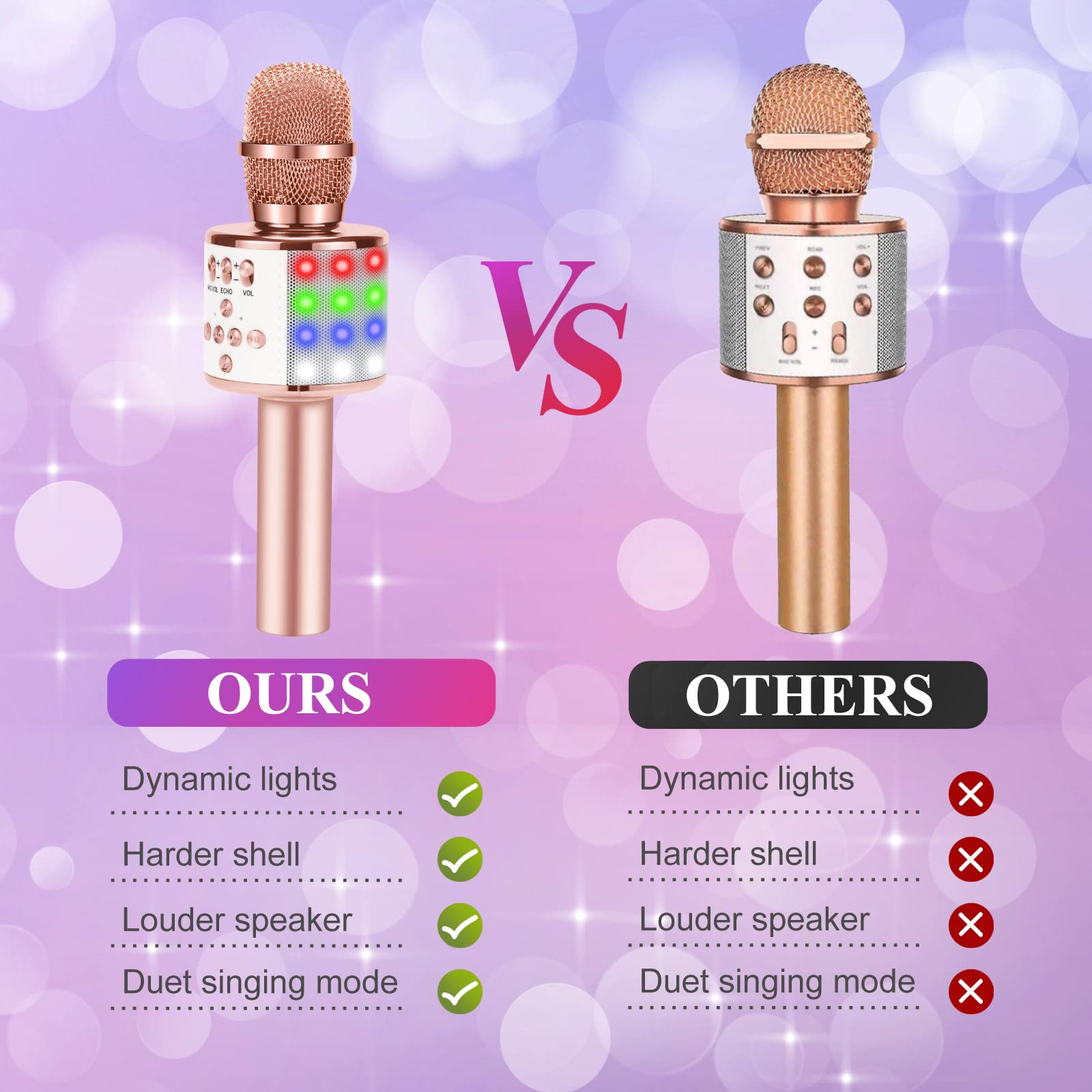 Anitiate Singing Karaoke Microphone for Kids Adults, Handheld Wireless Bluetooth Kids Microphone with LED Lights Portable Karaoke Mic Speaker Player Recorder Machine for Birthday Home Party