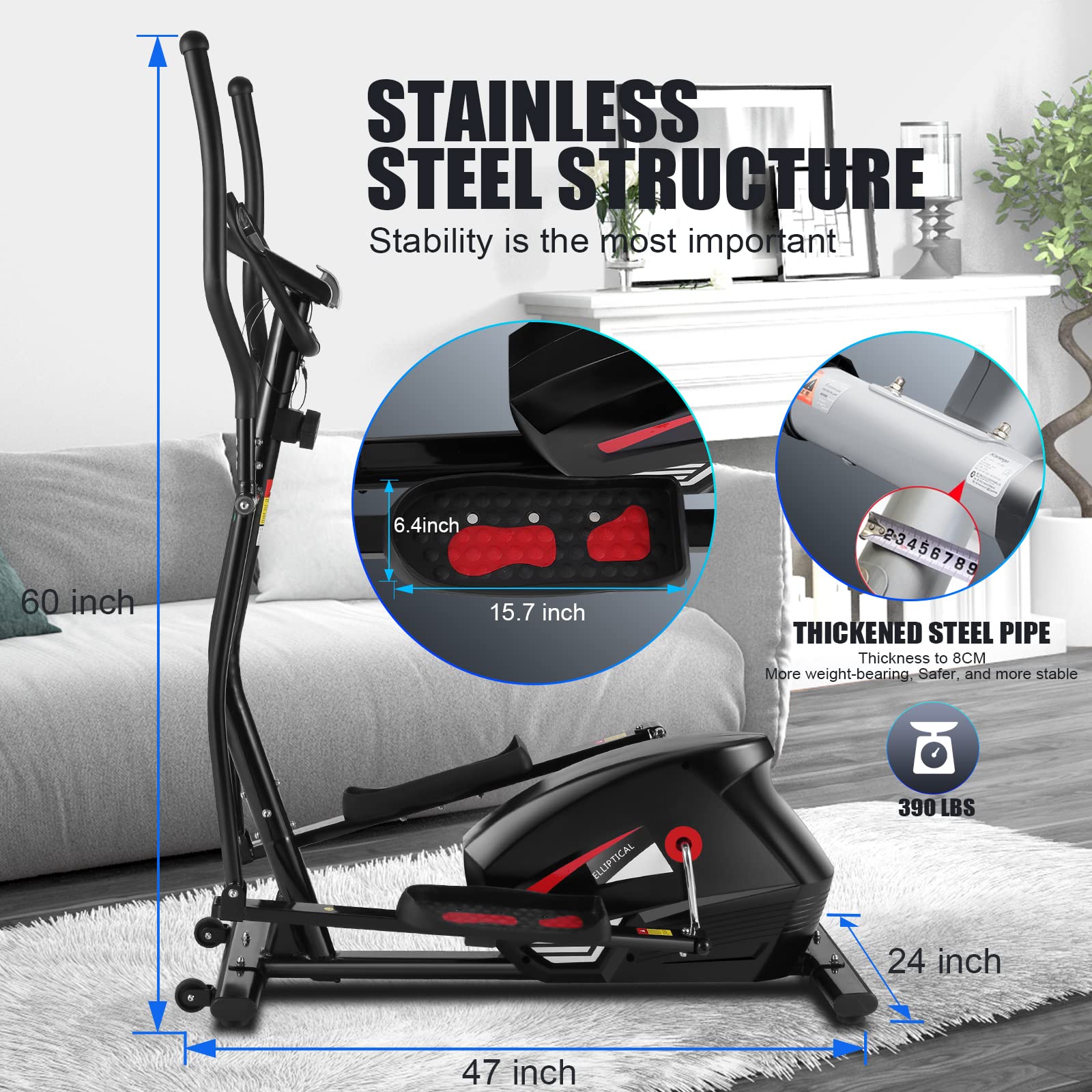ANCHEER Elliptical Machine, Quiet & Smooth Driven Magnetic Elliptical Cross Trainer Machine with 10 Levels Resistance and 35lb Flywheel, Best Elliptical Exercise Machine for Home Gym Workout TR07