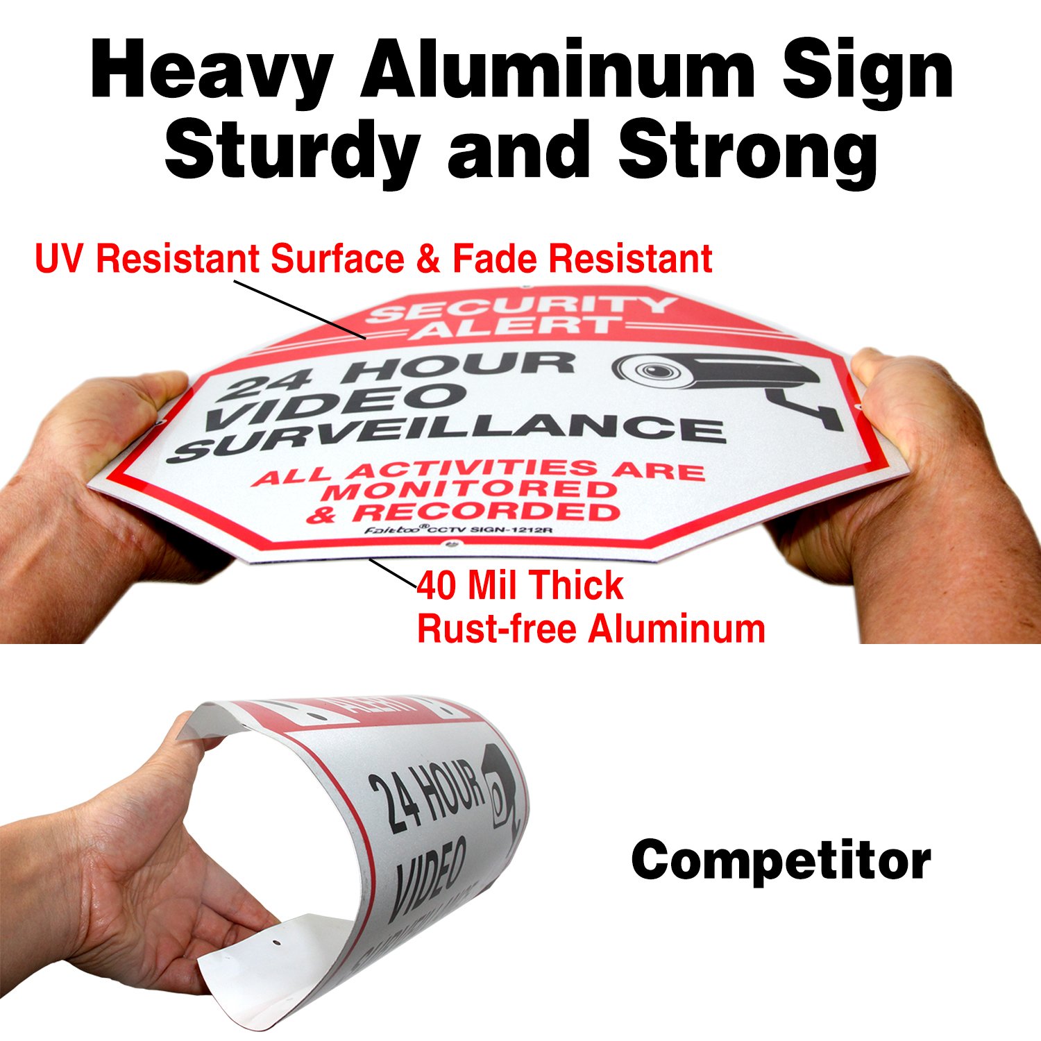 Video Surveillance Signs, Security Signs,Octagon 12 x12 Inches 40Mil Thick Aluminum Reflective sign for Home Business CCTV Security Camera, UV Protected & Waterproof, 4 pack