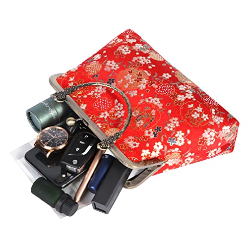 Arnosoar Floral Evening Bag Kiss Lock Top-Handle Bag Women Vintage Handbag Shoulder Bag Red-cherry blossoms