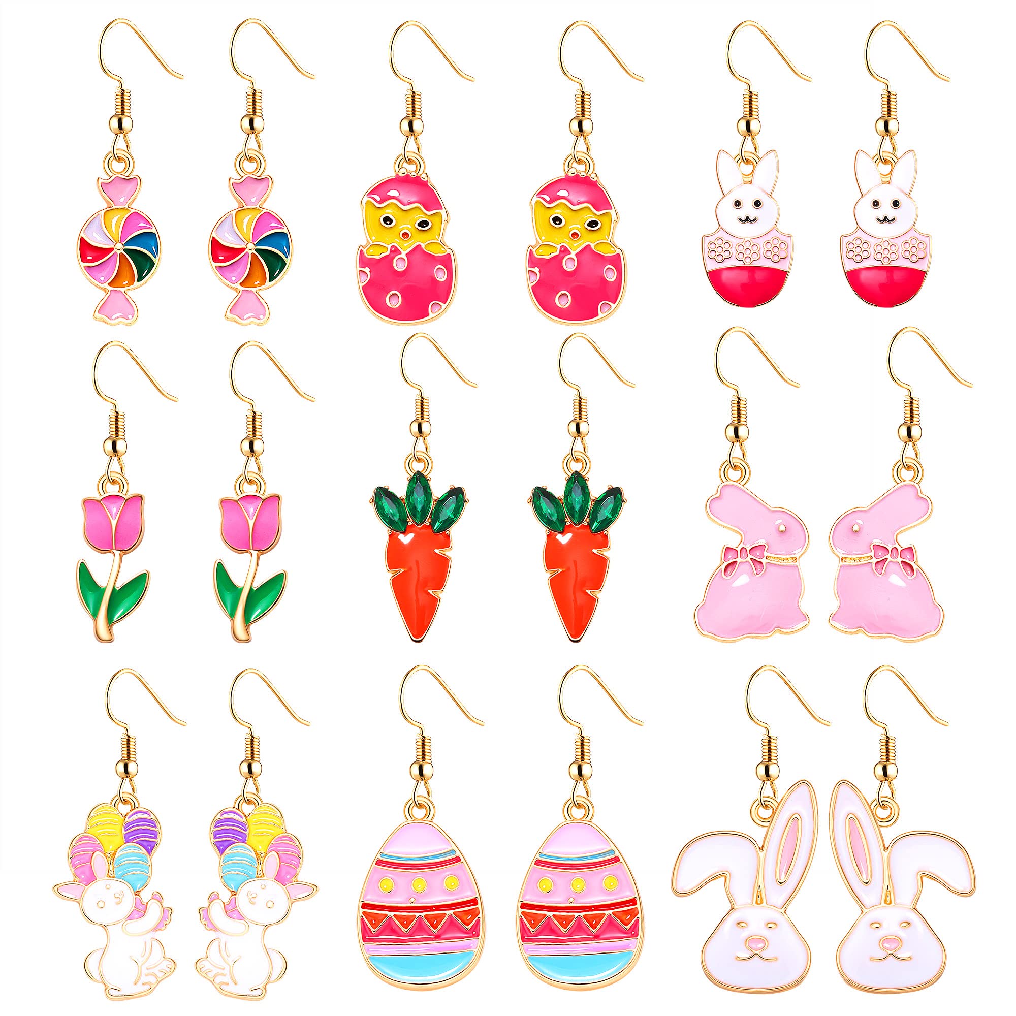 9 Pairs Easter Earrings for Women Enamel Bunny Drop Earrings Cute Rabbit Dangle Earrings Colorful Egg Earring Set Easter Theme Jewelry (9PCS Easter Set)
