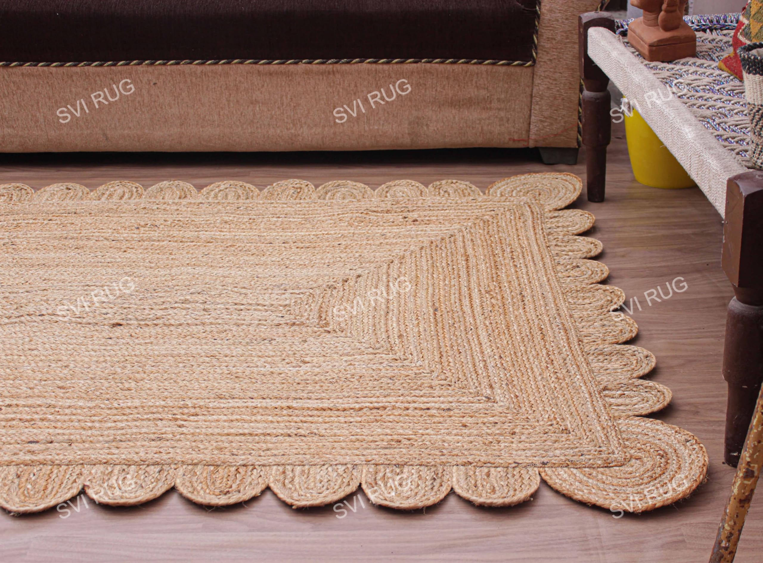 Scallop Pattern Jute Bohemian Area Rug (2' x 3')