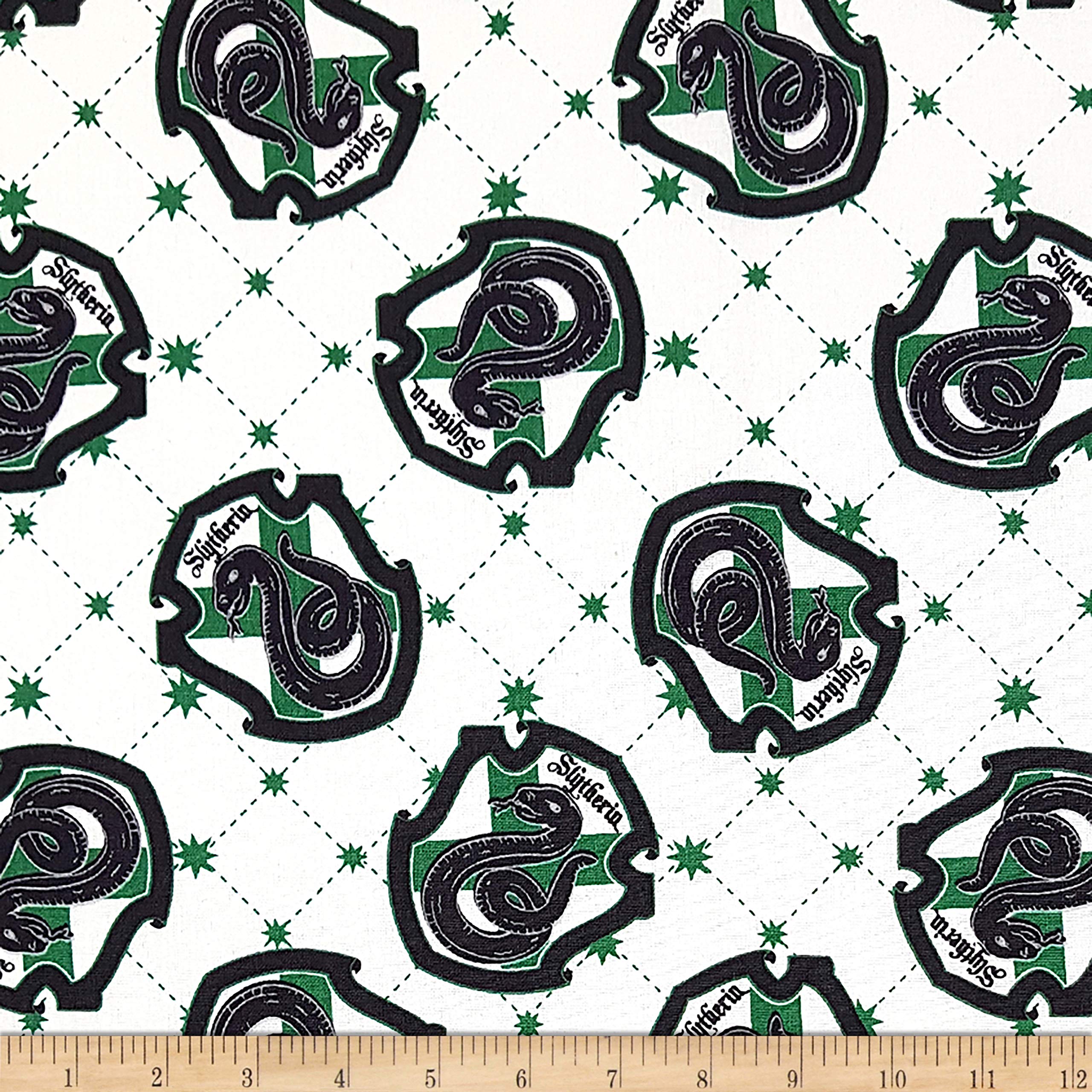 Camelot Wizarding World Slytherin House Pride in White Quilt Fabric