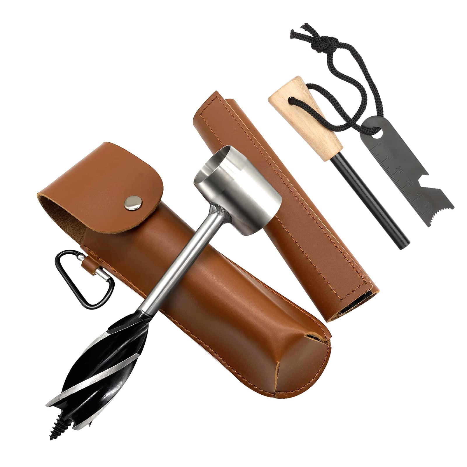 Bushcraft Gear Survival Tools for Survival Settlers Bushscraft Hand Auger Wrench, Hand Drill Manual Hand Auger Wood Drill with Fire Starter, Scotch Eye Wood Auger for Camping and Bushcrafting GOOX