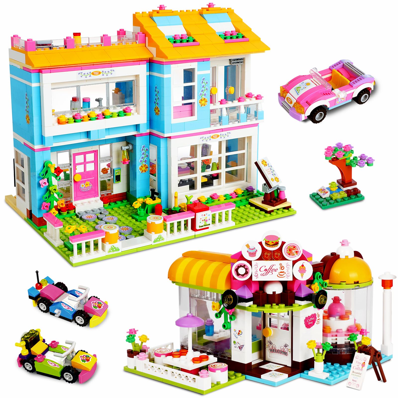 Friends House Toy Building Set, 1422 Pcs Friendship House and Cafe Building Blocks Sets with Car & Storage Box, Creative Roleplay Building Toys for Kids Boys Girls Age 6-12 Years Birthday Gift
