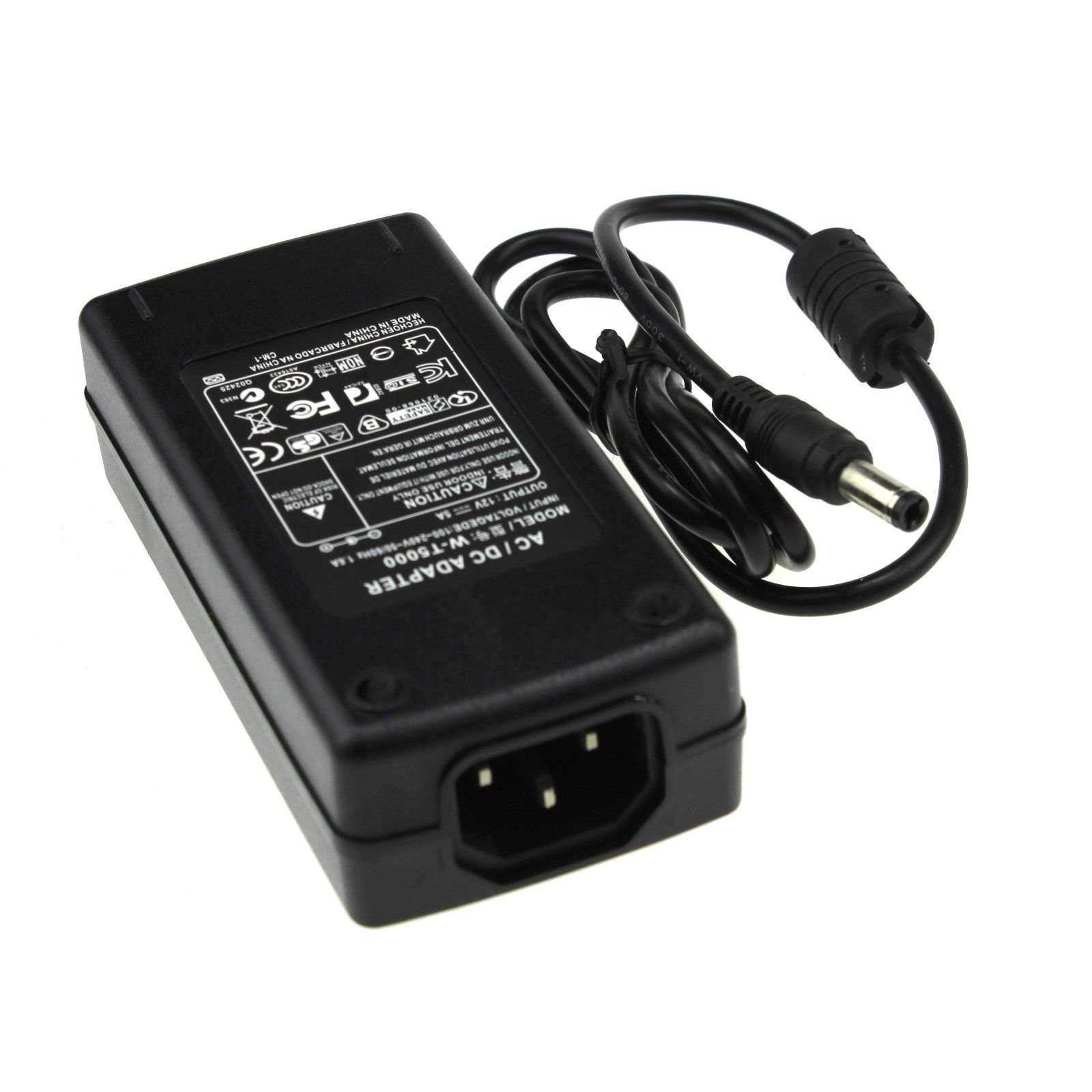 W-T5000 AC 100-240V to DC 12V 5A Power Adapter Power Supply Plus Power Cord