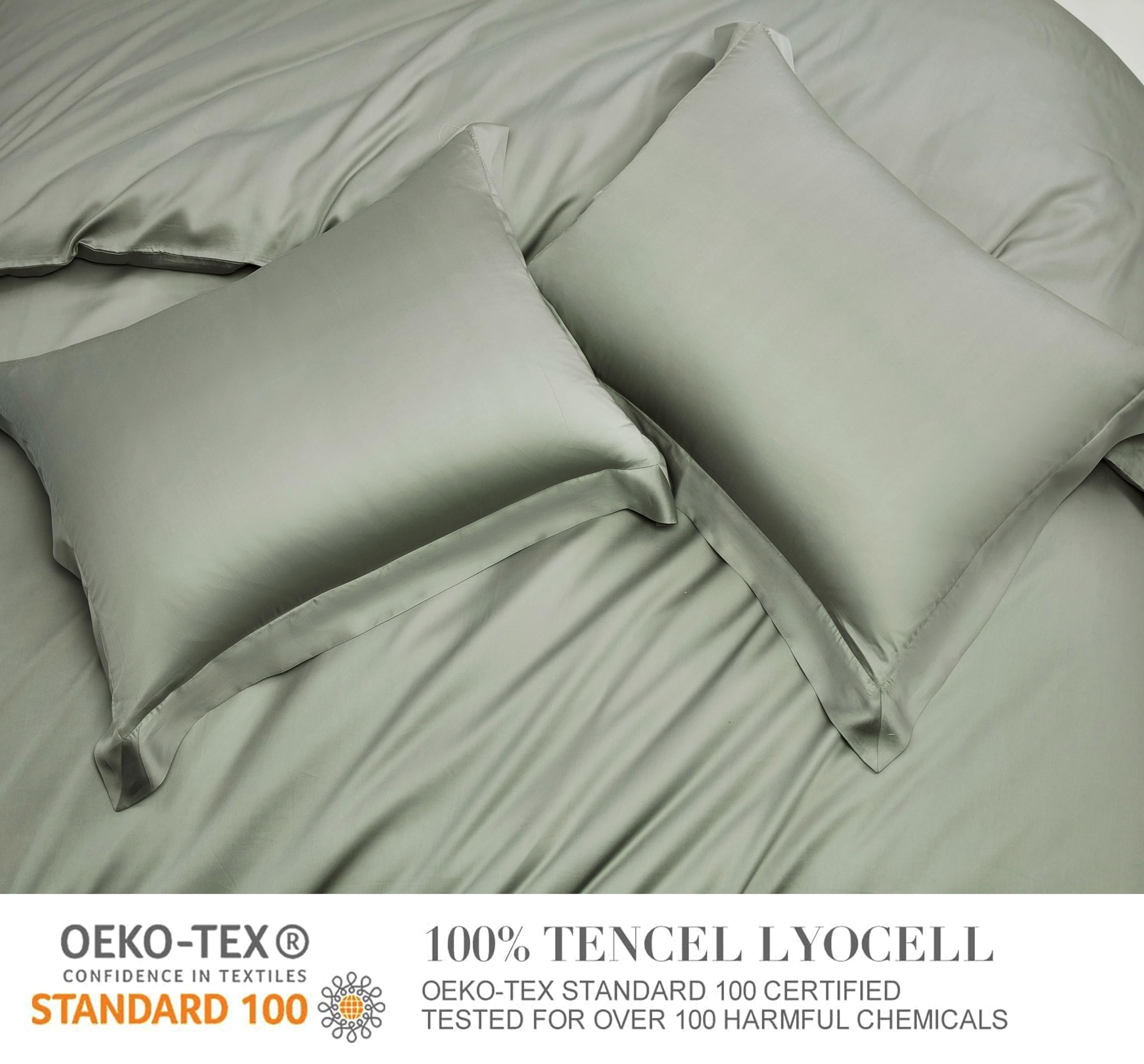 Sterling Creek 100% Tencel Lyocell Duvet Cover Set Queen Size 3-Piece Set - Luxury Soft Breathable Silky Smooth Cooling Comforter Cover with Button Closure for Hot Sleepers (Queen, Eucalyptus)