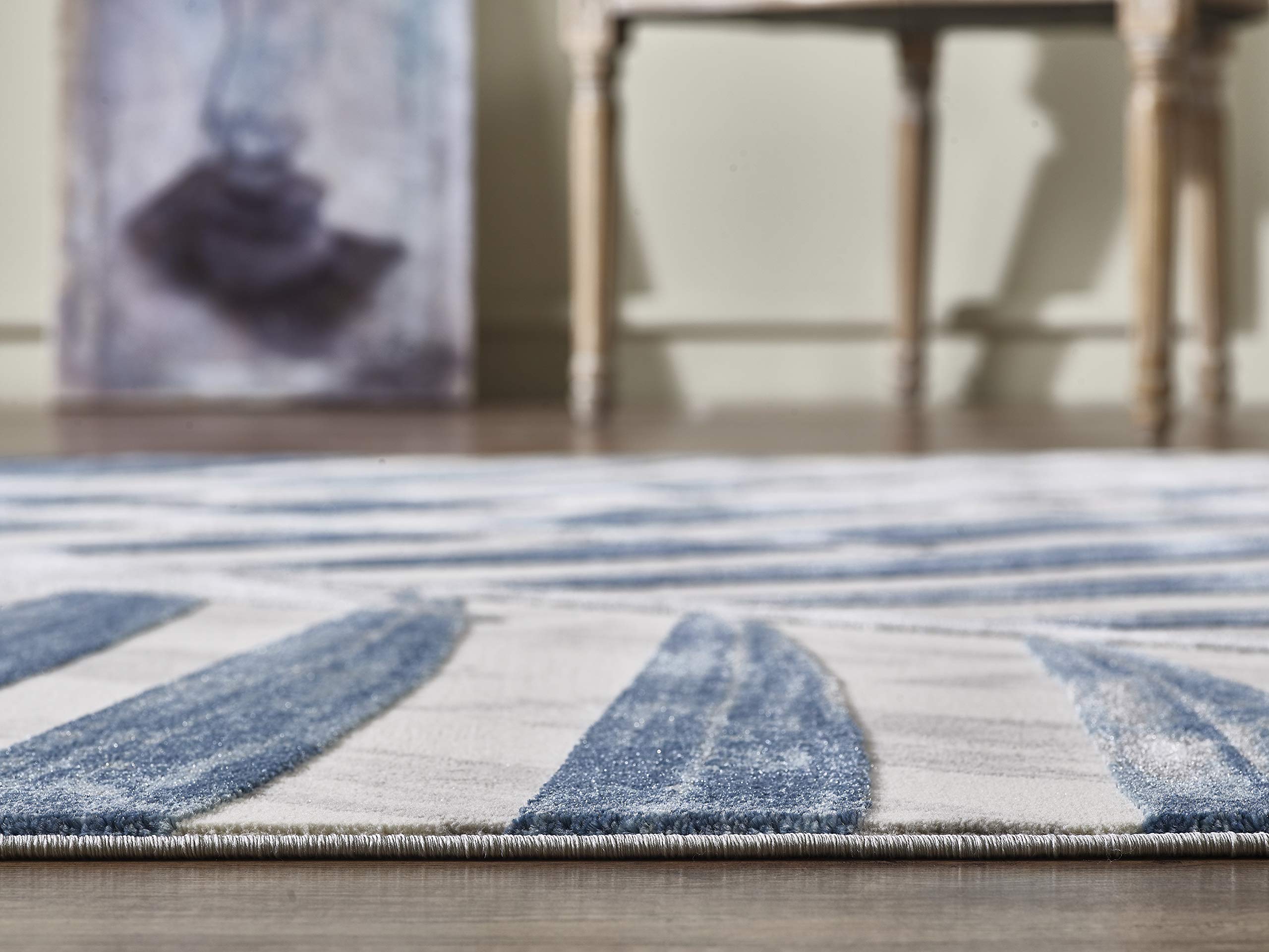 Abani 4' x 6' Blue Grey & Beige Floral Palm Leaf Pattern Area Rug Rugs - Nova Collection Modern Eclectic Style Accent Rug
