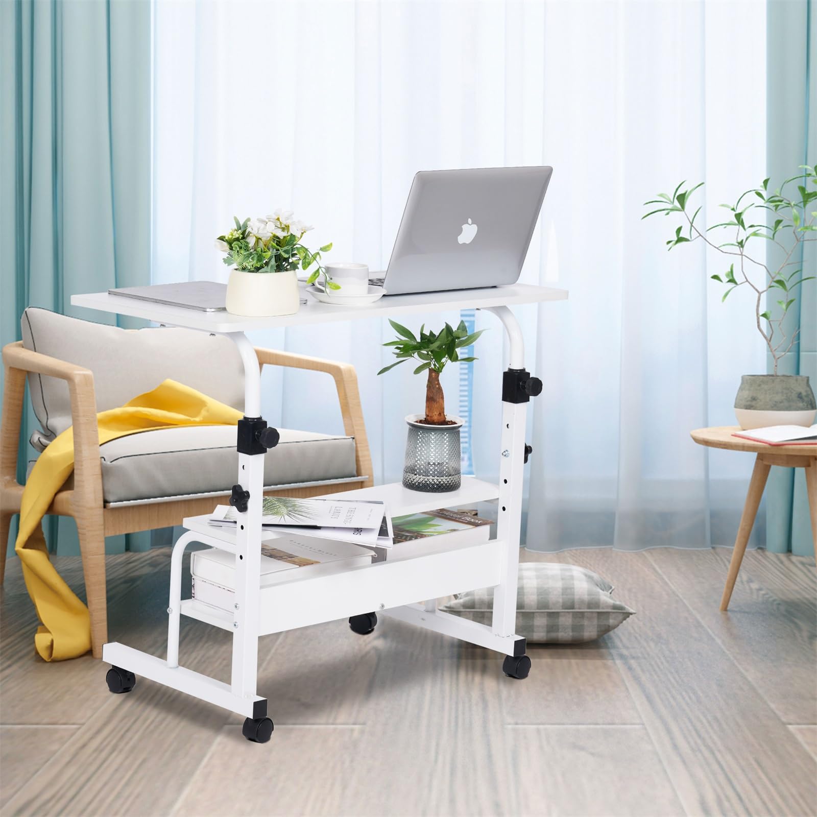 Adjustable Height Rolling Portable Desk with Wheels, Small Standing Desk Mobile 32 Inch Computer Desk for Small Space, Work Desk for Home Office with Storage Laptop Table Study Student Desk Black