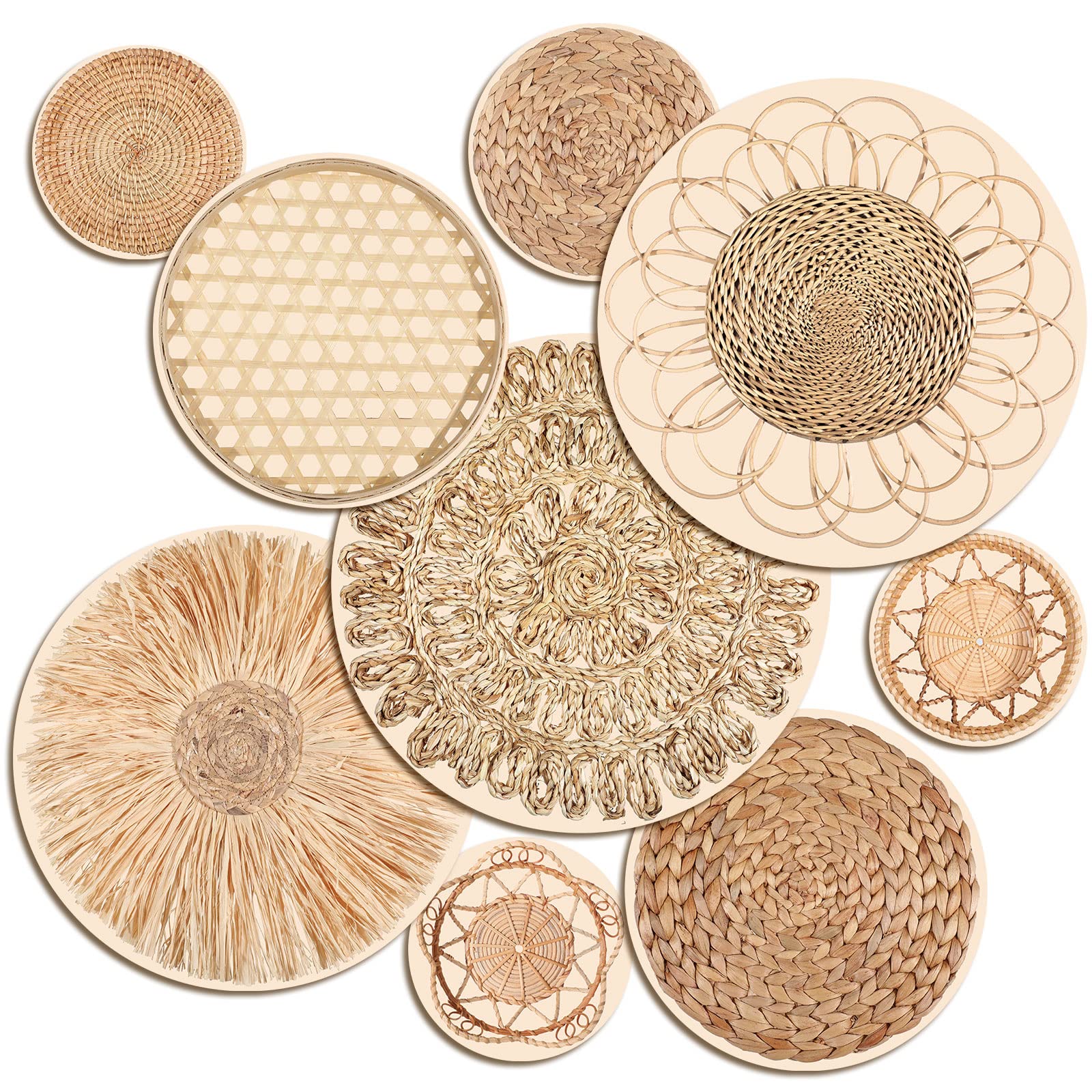 9 Pcs Boho Basket Wall Decals Round Modern Peel and Stick Wall Decals Removable Boho Wall Decal Adhesive Boho Nursery Wall Decor for Bedroom Living Room Office Wall, Just Stickers (Retro Style)