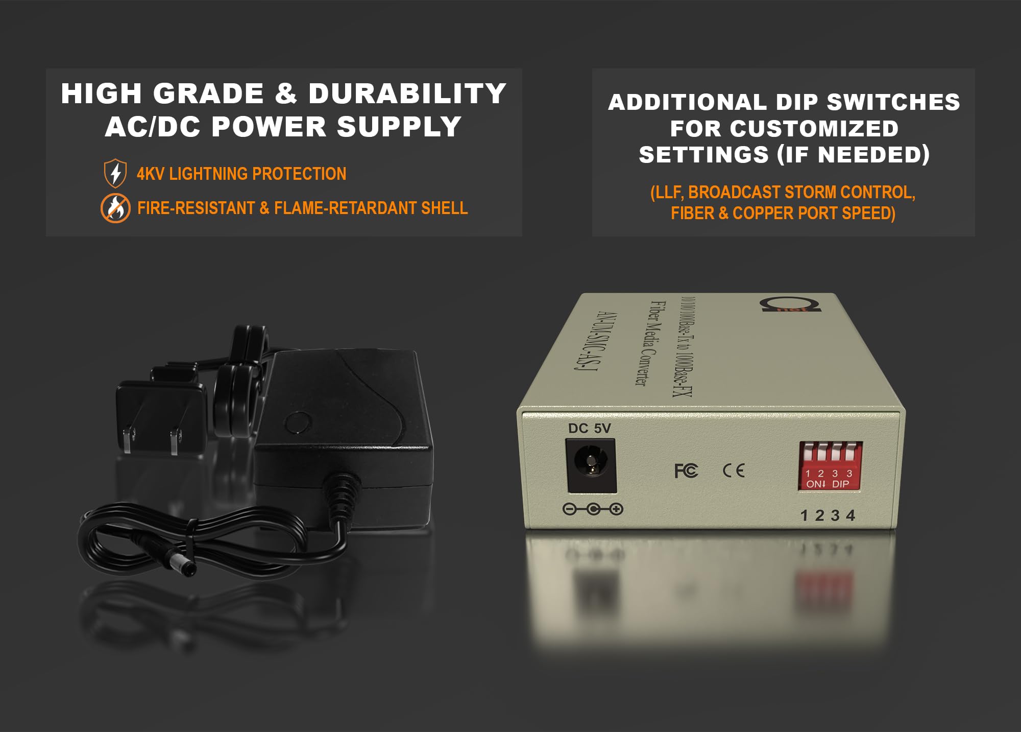 Single Mode LC Gigabit Fiber Media Converter - Includes LC SFP 20 km (12.42 Miles) LC β to UTP Cat5e Cat6 10/100/1000 RJ-45 β Auto Sensing Gigabit or Fast Ethernet Speed - Jumbo Frame - LLF Support