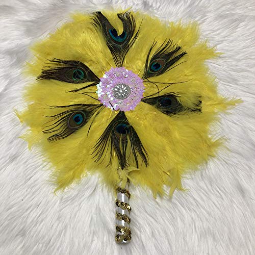 African Handmade Fan Lady Feather Fan for Wedding with Sequins Single Side Handle Fans Art Craft Gift Wedding Party Decoration