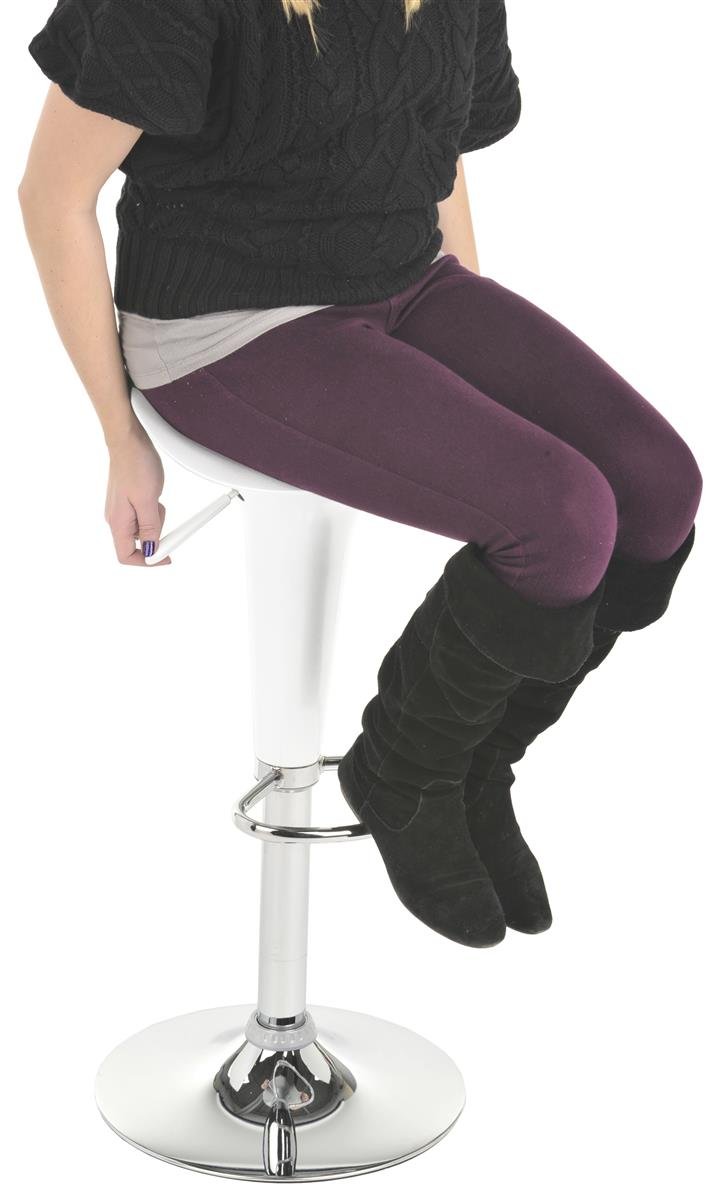 Displays2go Modern Bar Chair, Swiveling, Ergonomic Seat with Adjustable Lift (White ABS Plastic and Chrome)